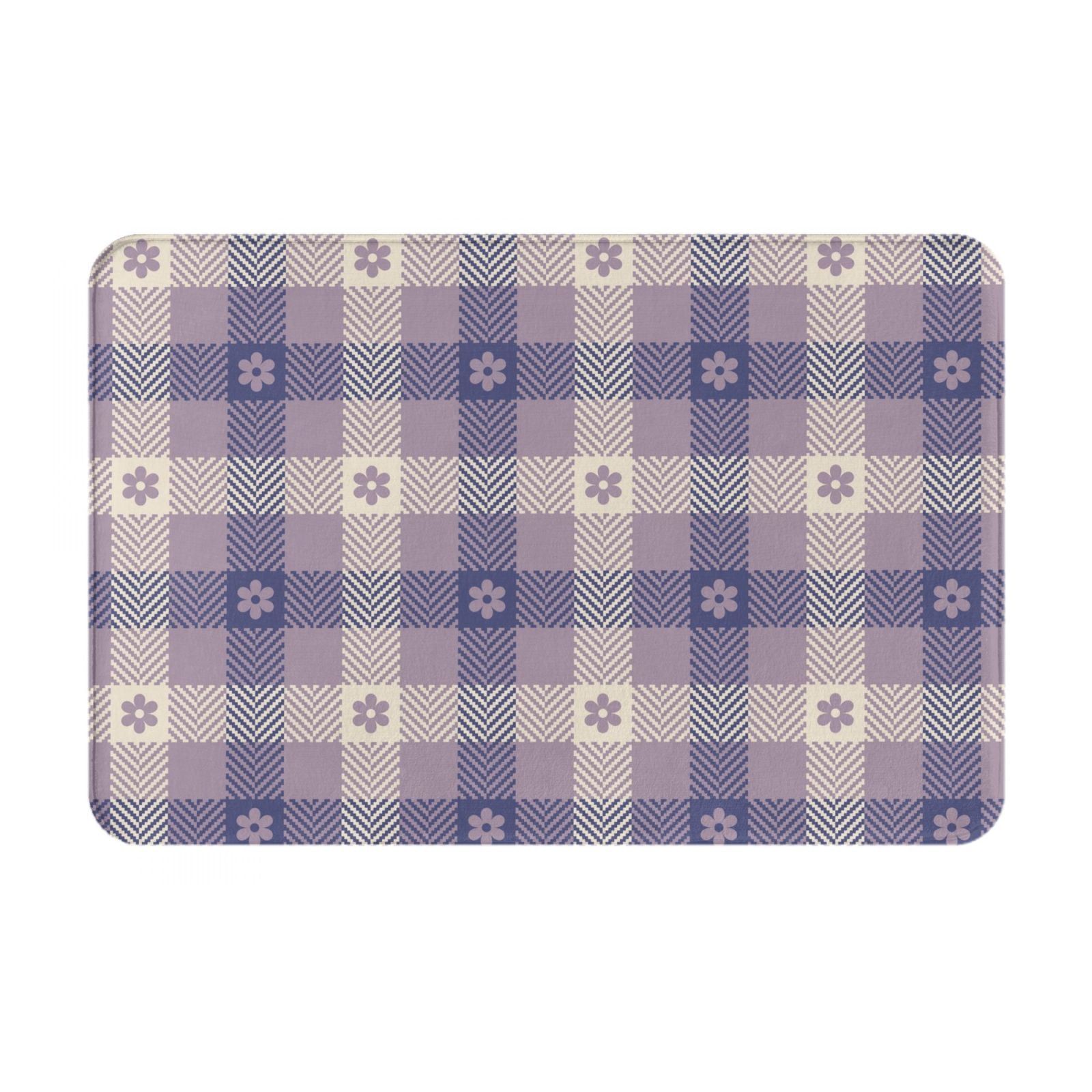 Disketp Purple Floral Gingham Check Plaid Mat For Front Door Outside ...