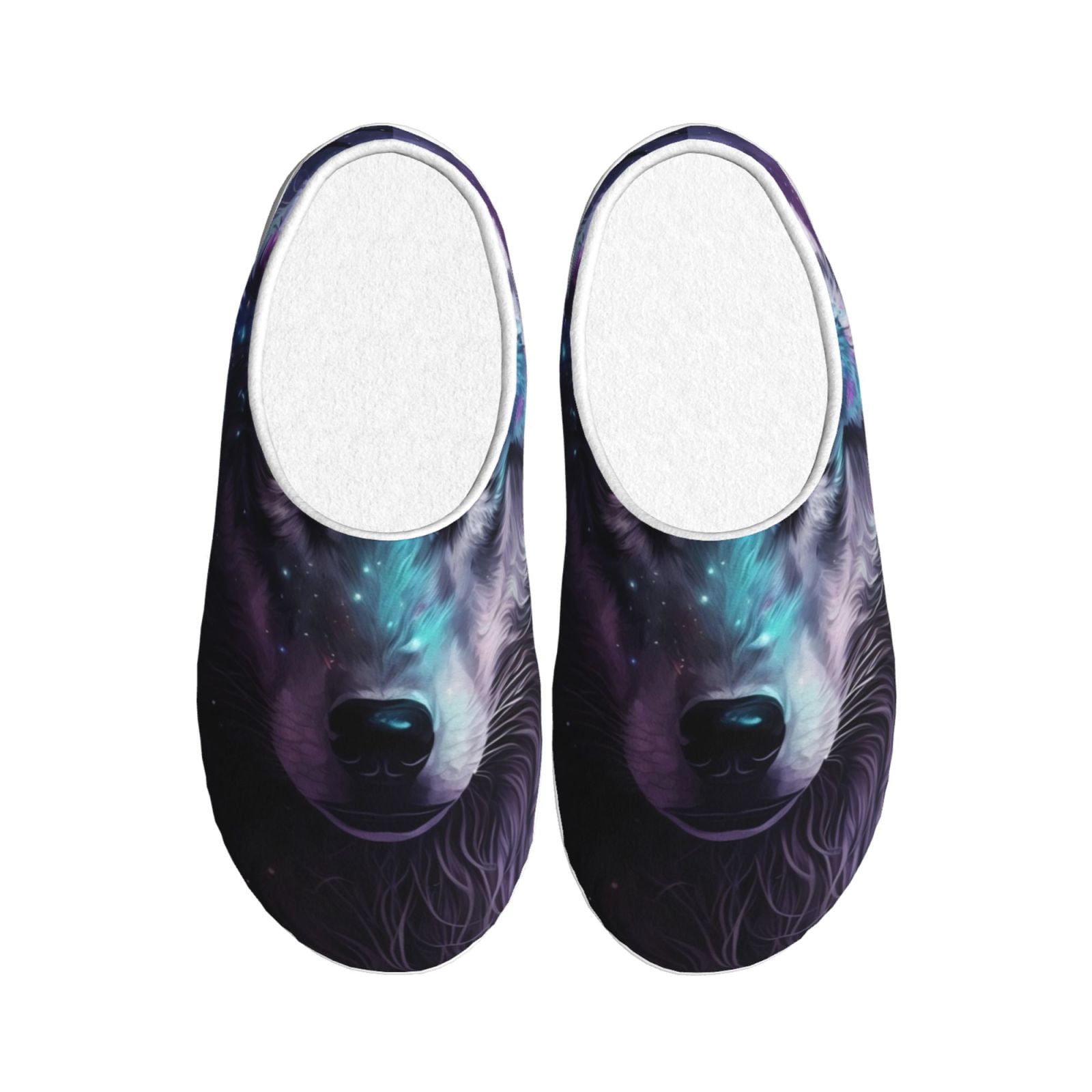Disketp Purple Sky Wolf Women's Men's Slippers Plush Slip-On House ...