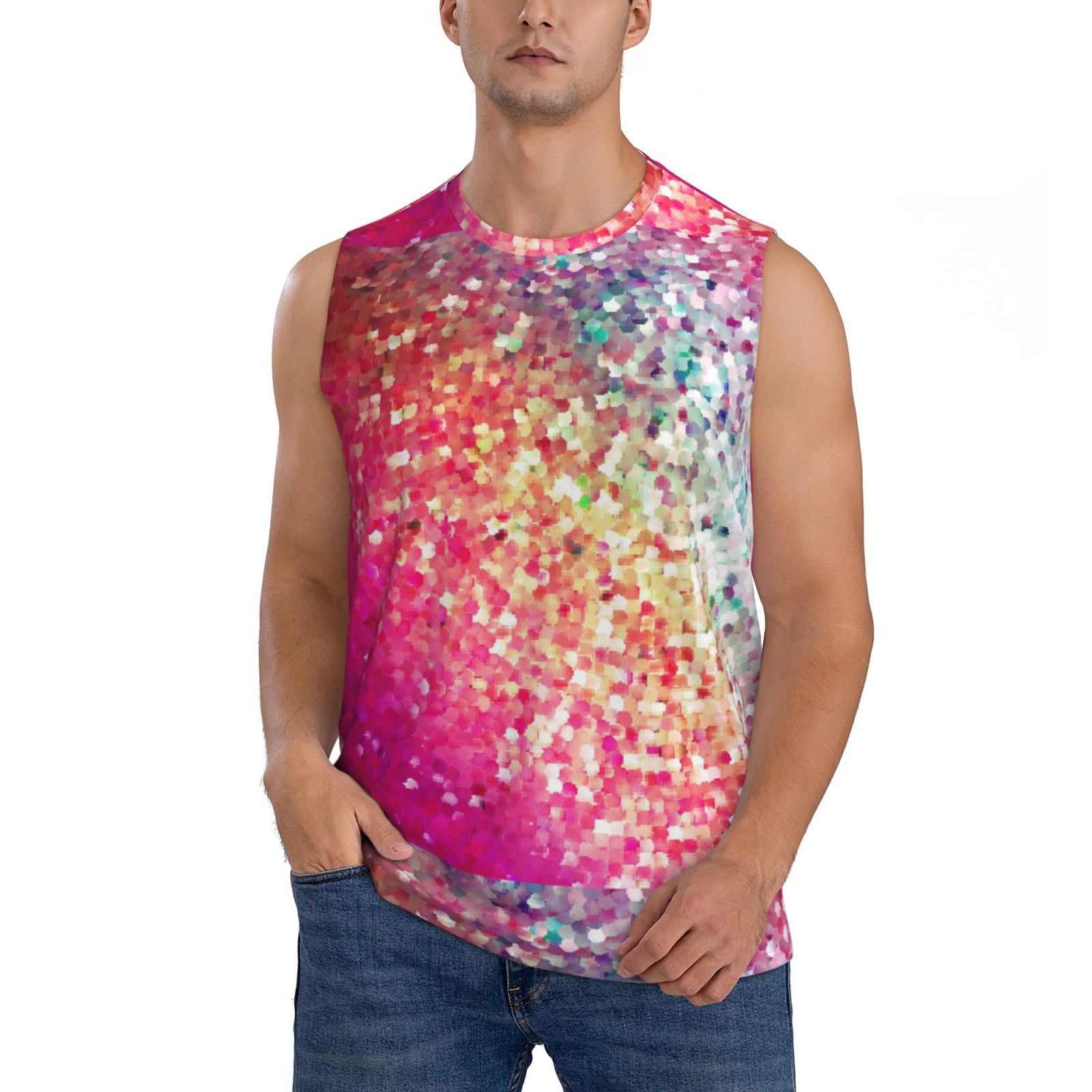 Disketp Purple Sparkling Sleeveless Tshirts For Men, Muscle Shirts For ...