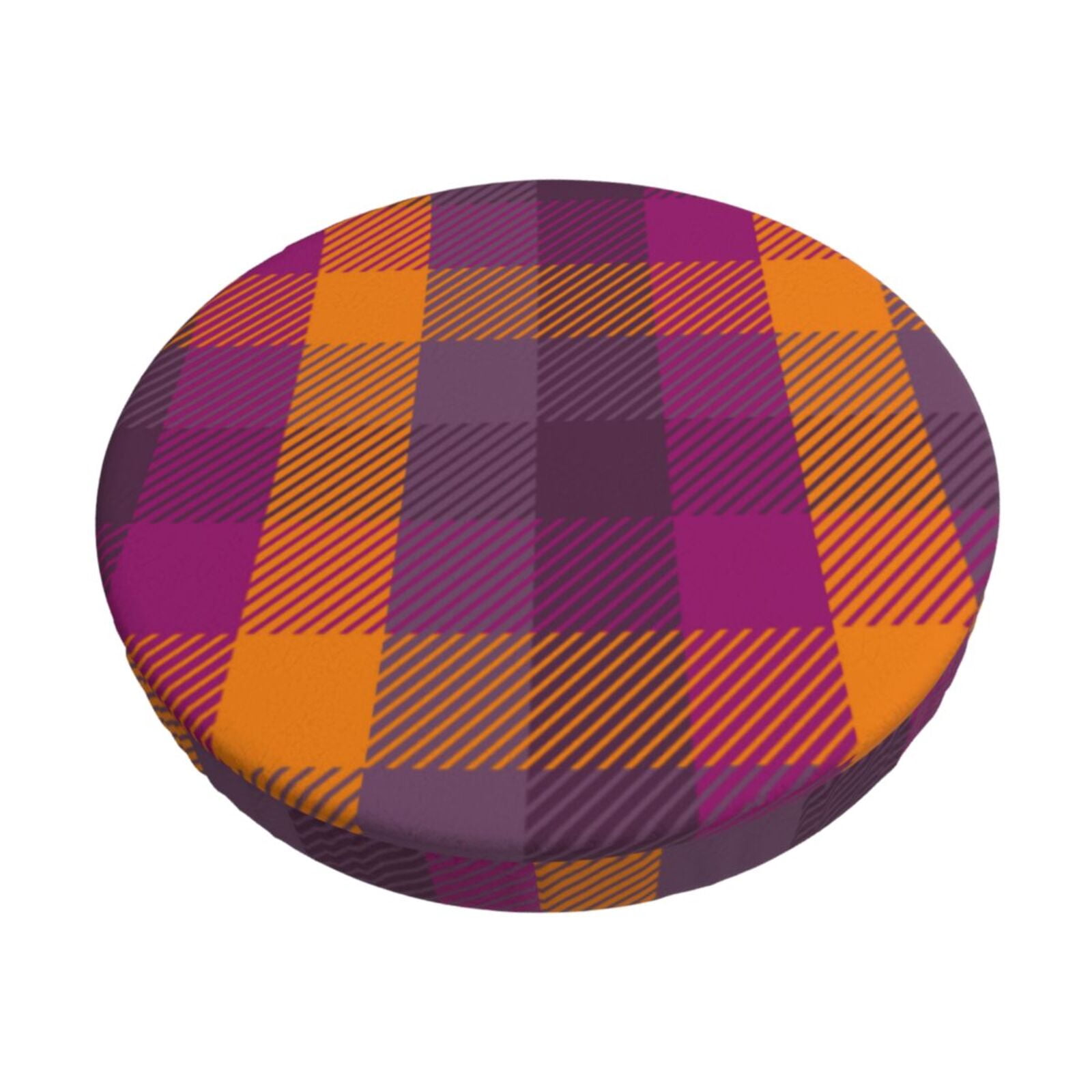 Disketp Purple Yellow Buffalo Plaid Stool Covers Round, Super Soft ...