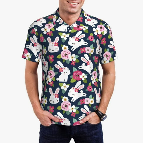 Disketp Rabbit And Rose for Men's Polo Shirts Short Sleeve Golf Shirt ...