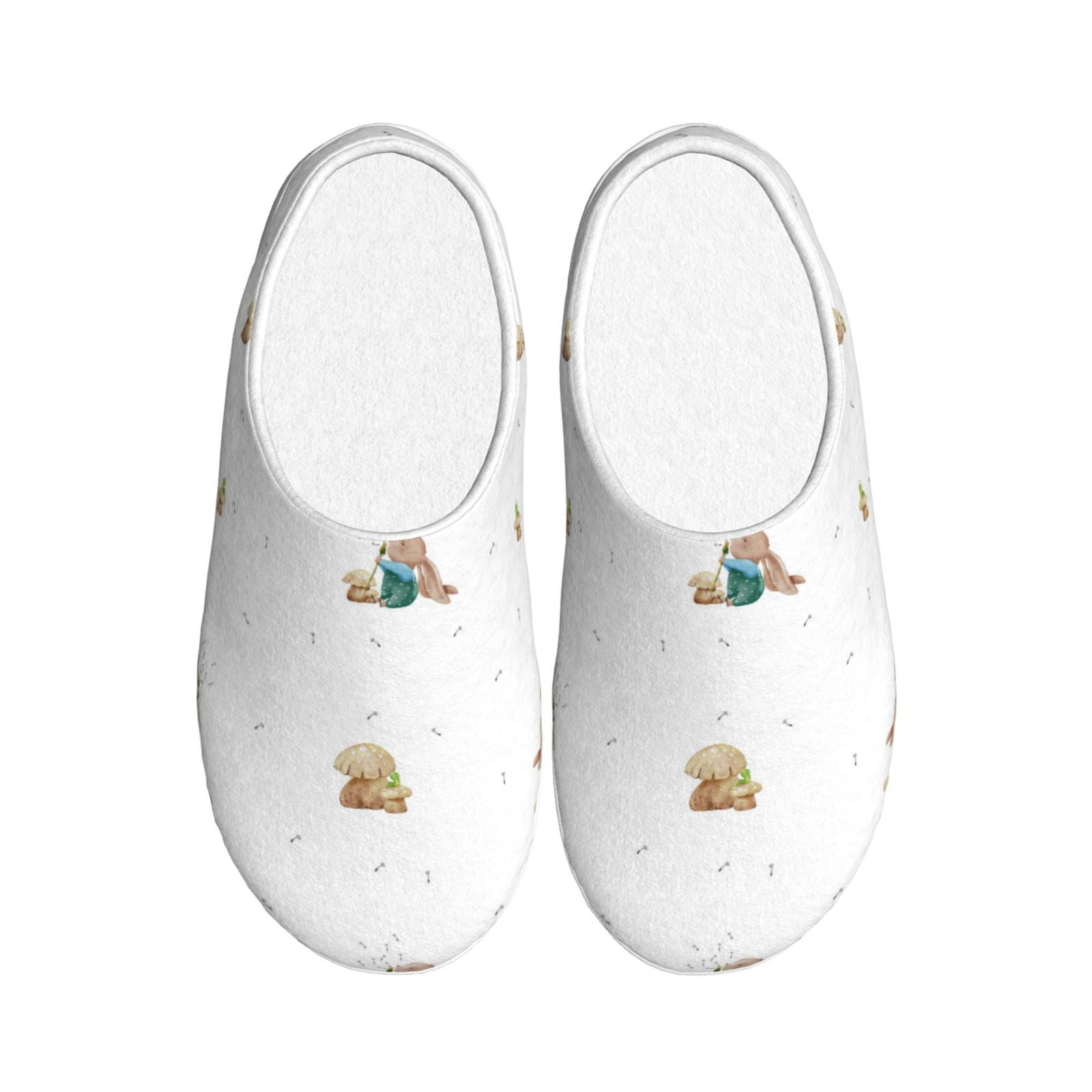 Disketp Rabbit Blowing Dandelions Women's Men's Slippers Plush Slip-On ...