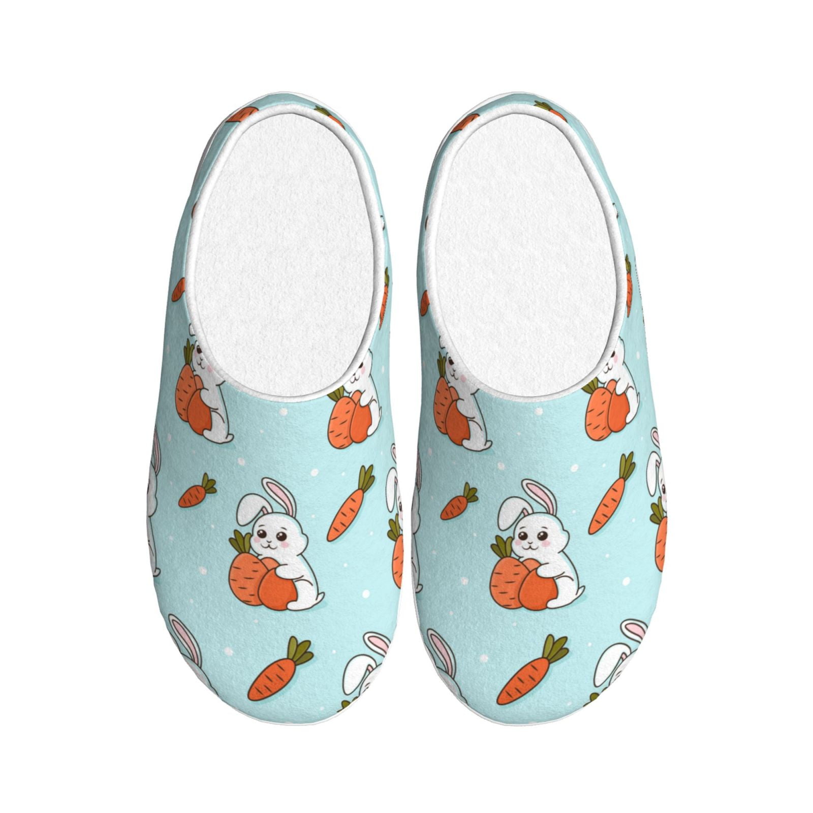 Disketp Rabbit Is Eating Carrots Women's Men's Slippers Plush Slip-On ...