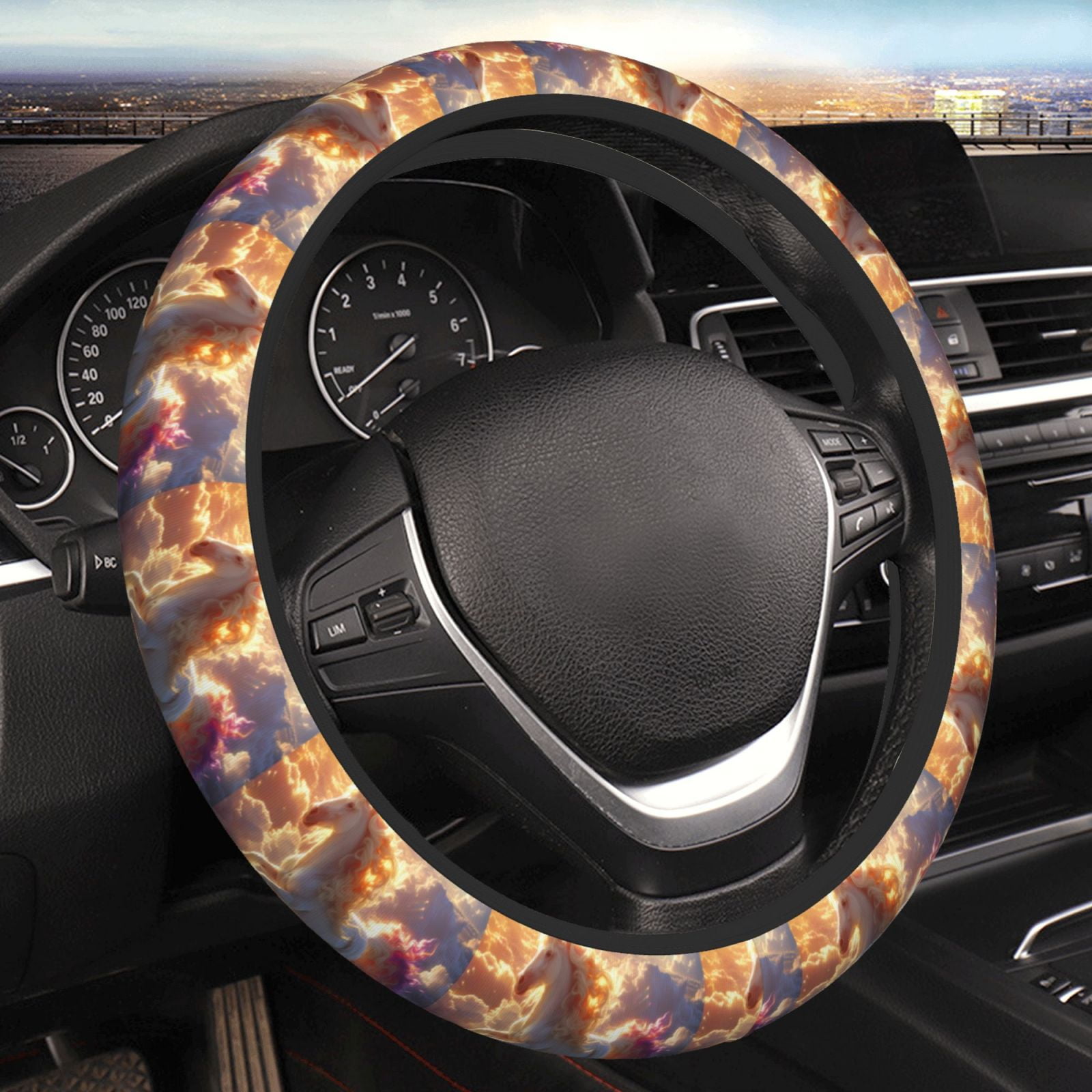 Disketp Rainbow Cloud White Horse Elastic Microfiber Steering Wheel ...