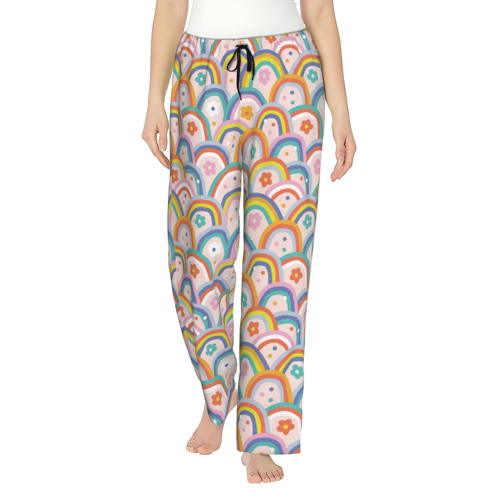 Disketp Rainbow Flowers for Women's Pajama Pants - Ultra Soft Fleece Sleep and Lounge Pants ...