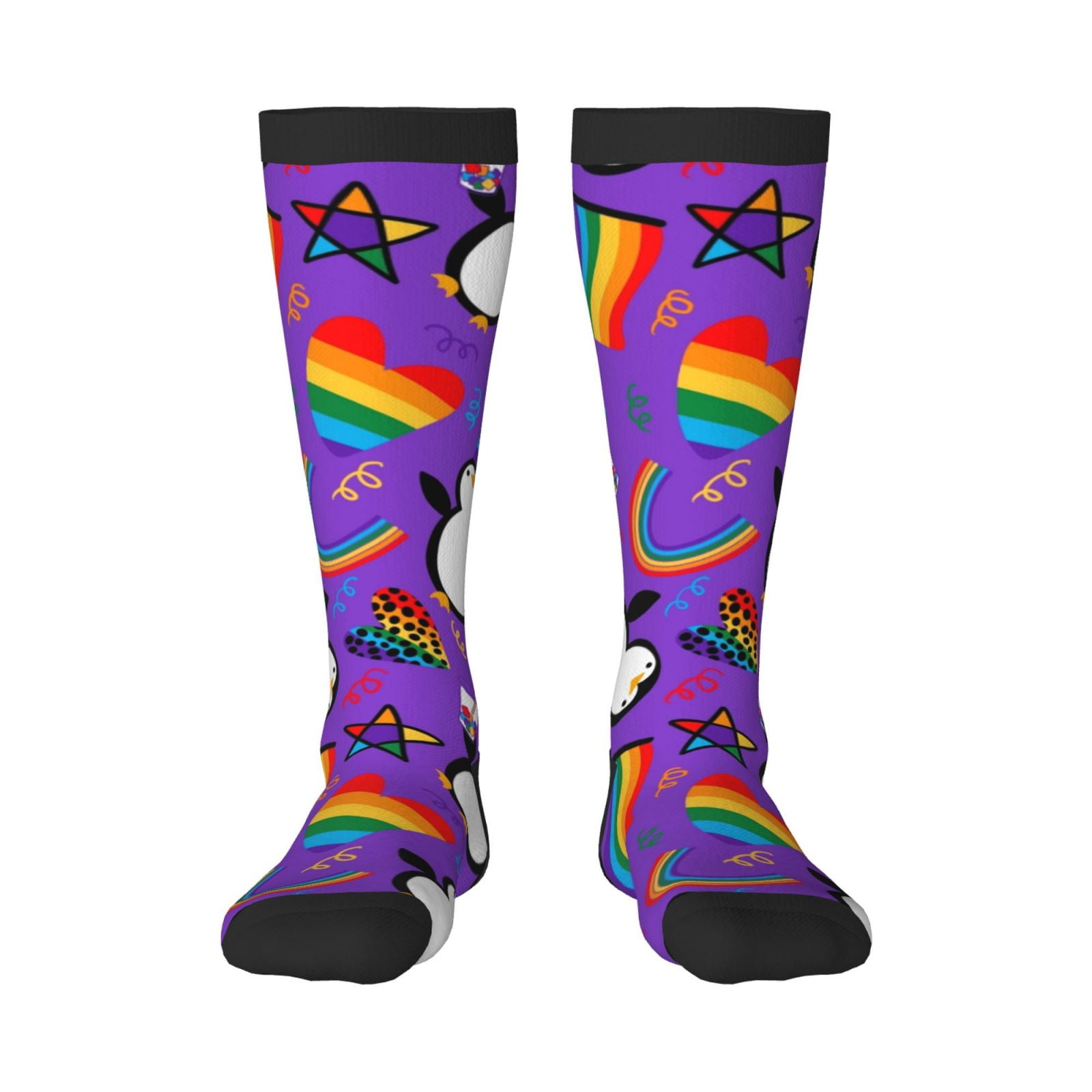 Disketp Rainbow Lgbt Penguin Print Unisex Contrast Color Stockings ...