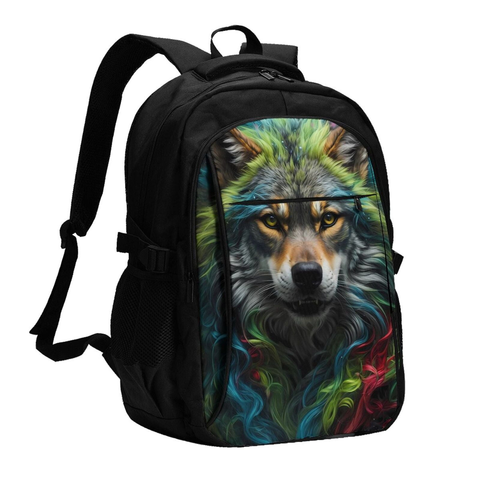 Disketp Realistic Style Colorful Wolf Travel Laptop Backpack, Laptops ...