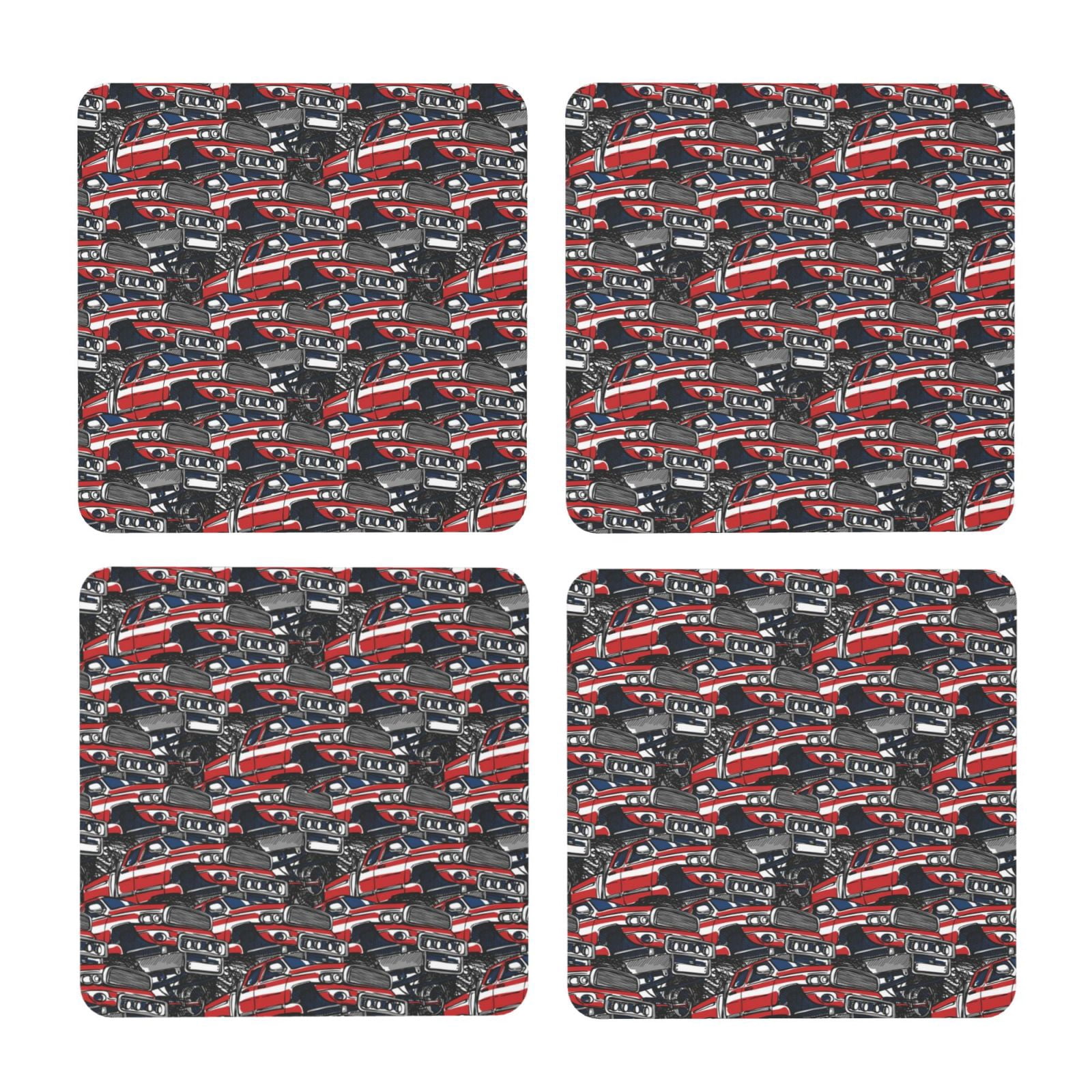 Disketp Red And Blue Cars MDF Cork Coaster 4 Pcs - Absorbent Beverage ...