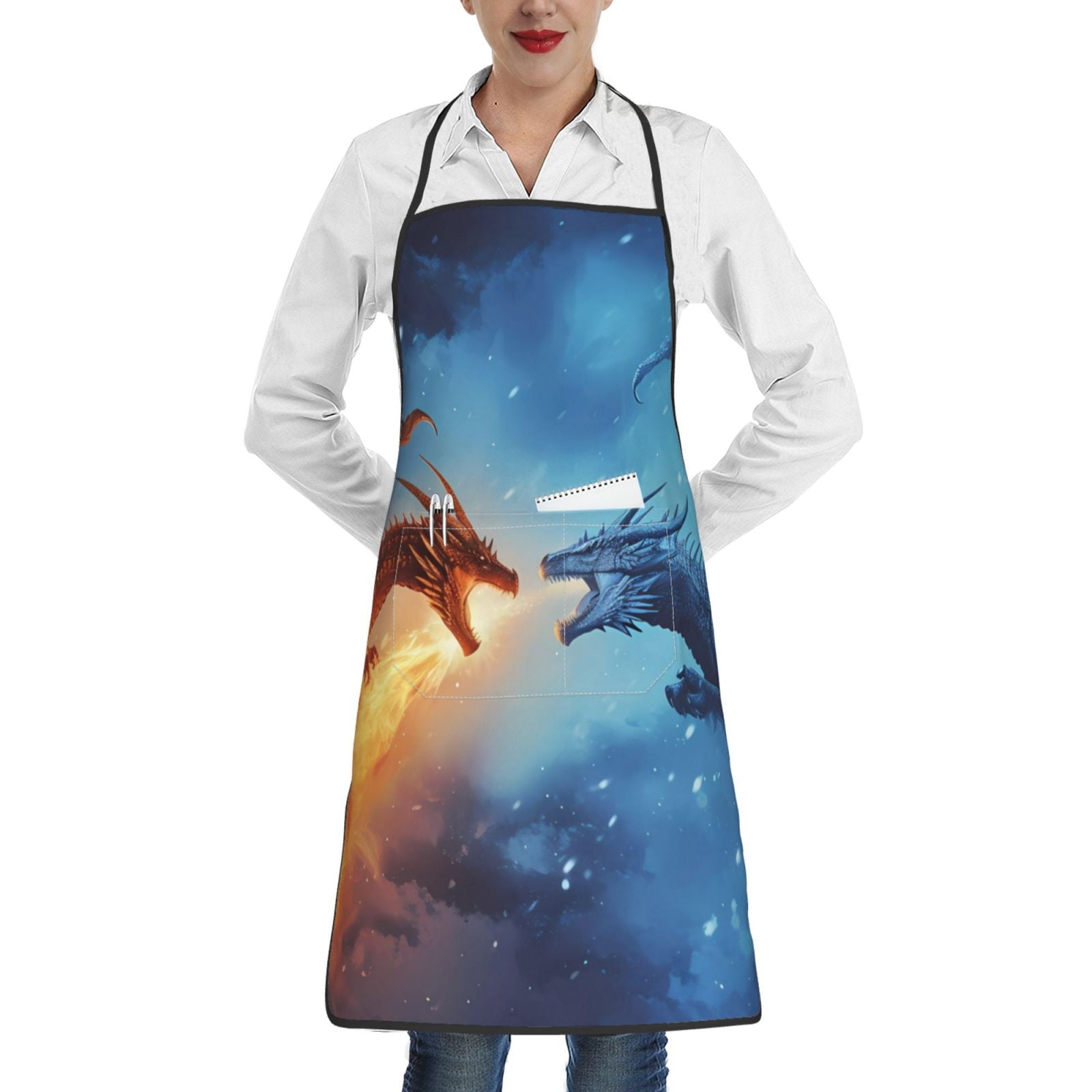 Disketp Red And Blue Fire Dragon A Kitchen Apron with adjustable Aprons ...
