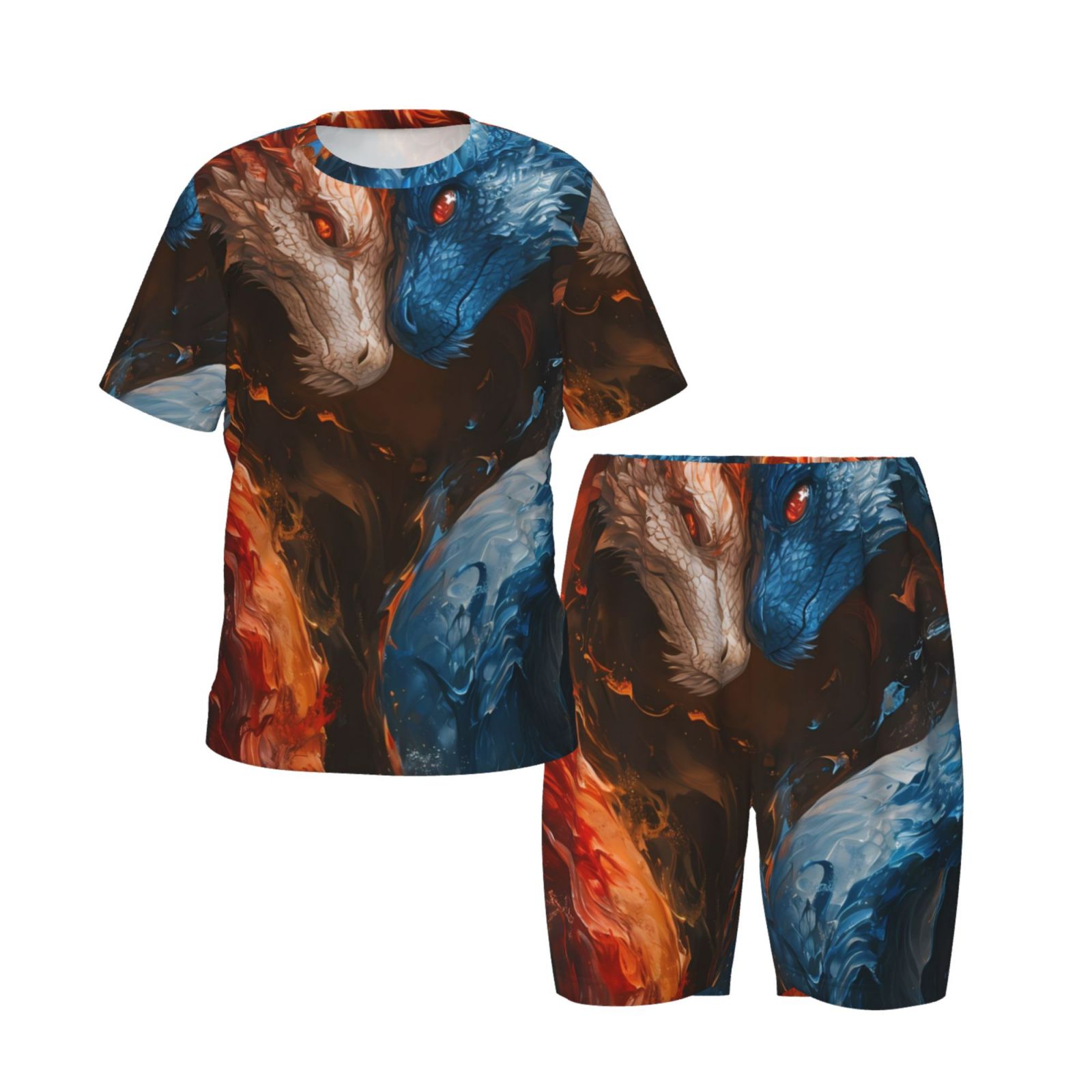 Disketp Red And Blue Fire Dragon F for Kids Short Sleeve Pajamas Kids ...