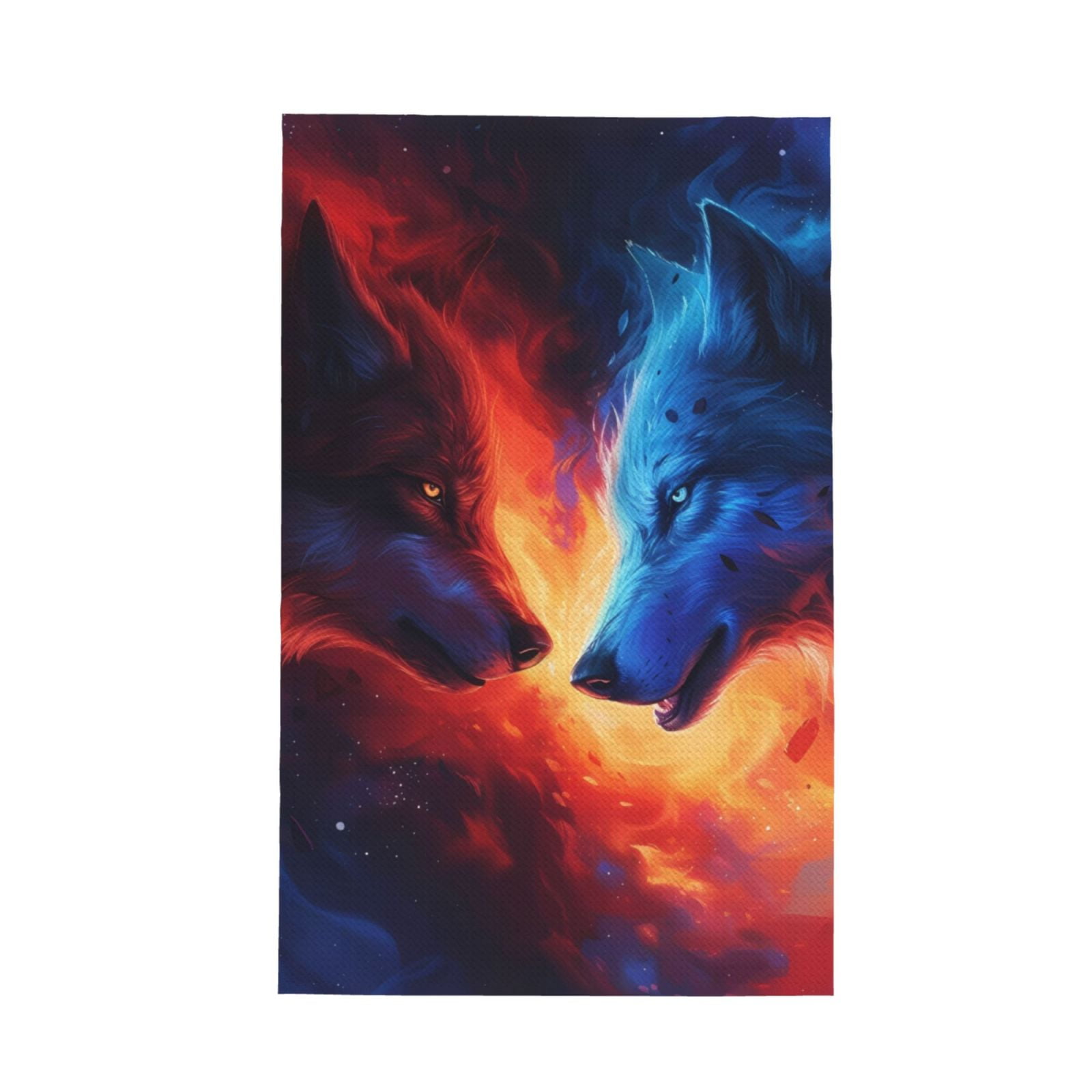 Disketp Red And Blue Fire Wolf Waffle Weave Kitchen Dish Cloth,Super ...