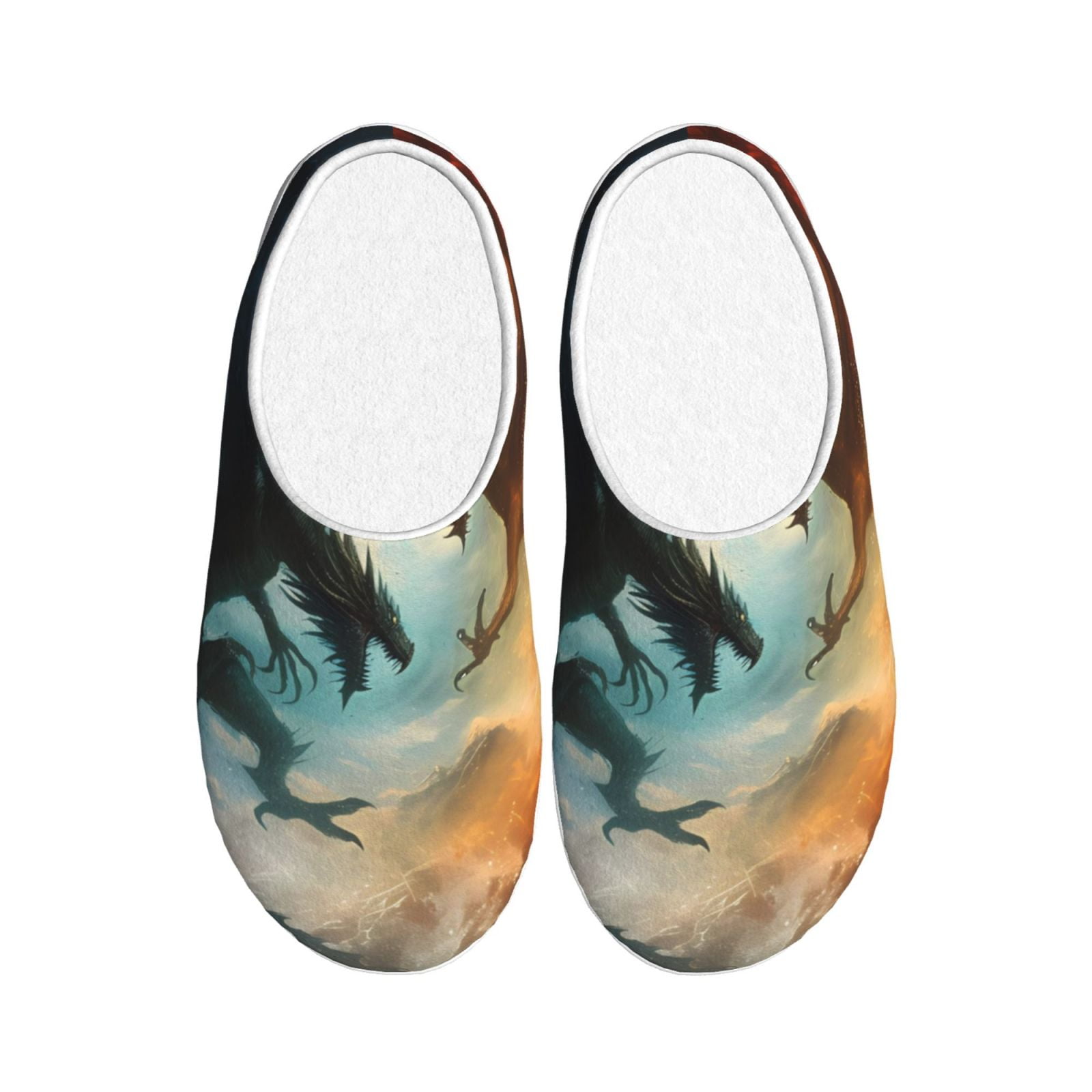 Disketp Red And Blue Flame Wave Dragon Women's Men's Slippers Plush ...