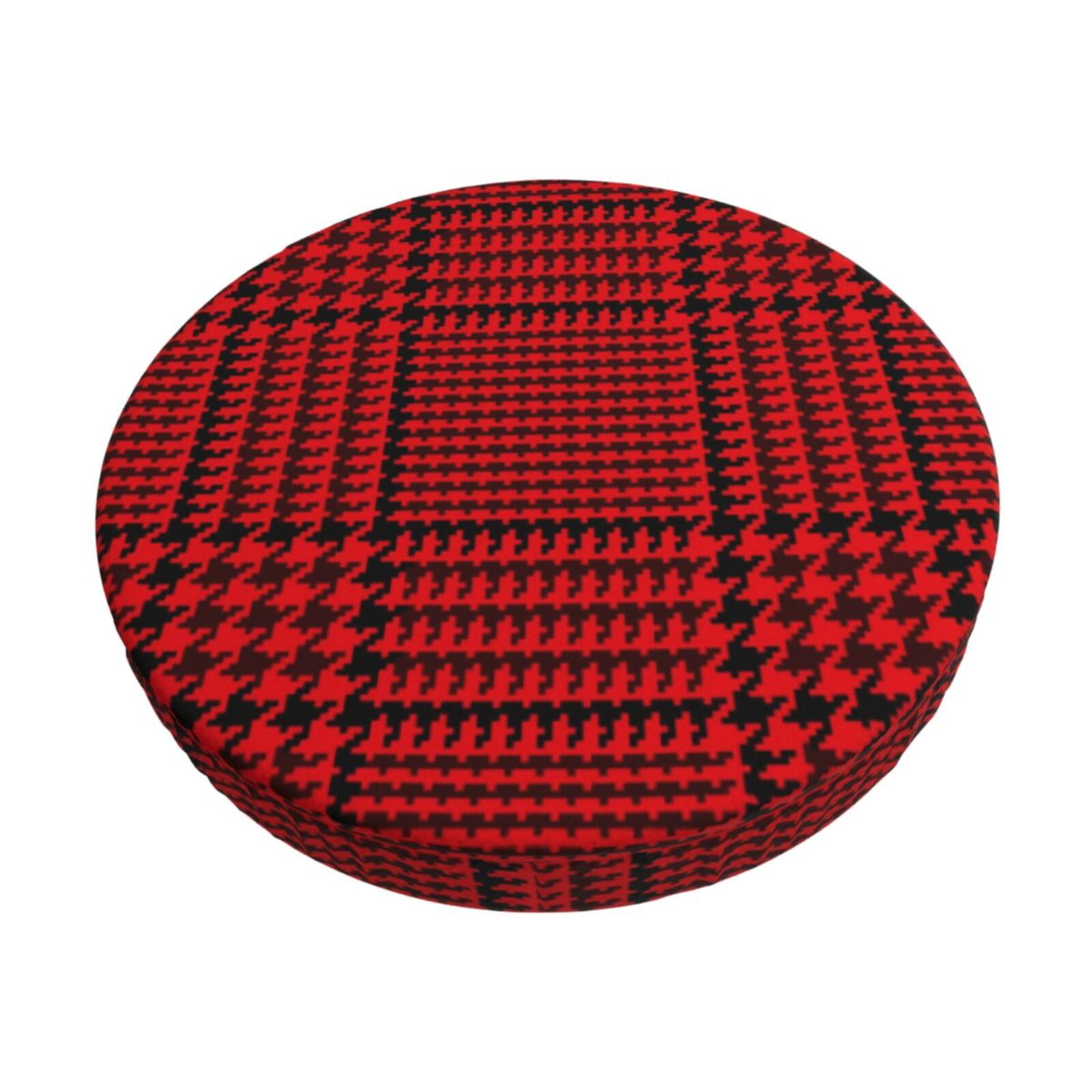 Disketp Red Black Houndstooth Stool Covers Round, Super Soft Round Bar ...