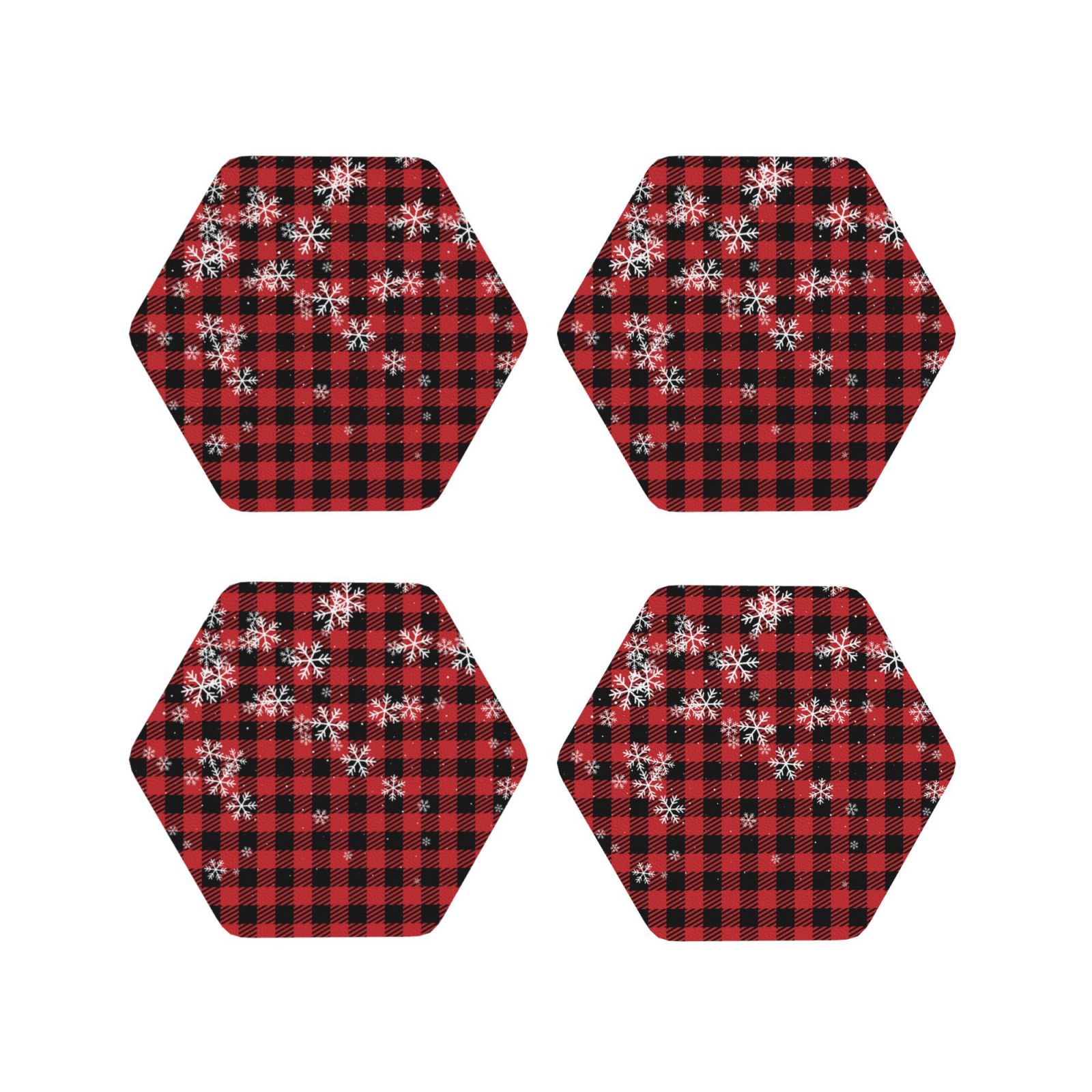 Disketp Red Buffalo Plaid Funny Coasters,4 Pcs Leather Coasters with ...