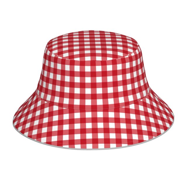 Disketp Red Checkboard Print Reflective Bucket Hat Beach Hat Summer ...