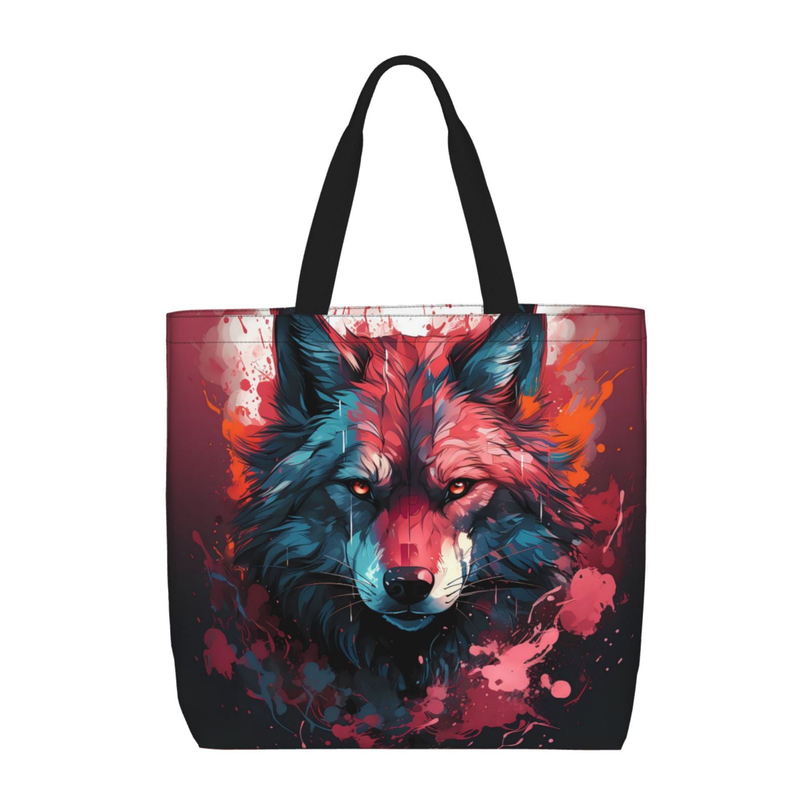 Disketp Red Flame Wolf Head Canvas Tote Bag,Women Shoulder Bag ...