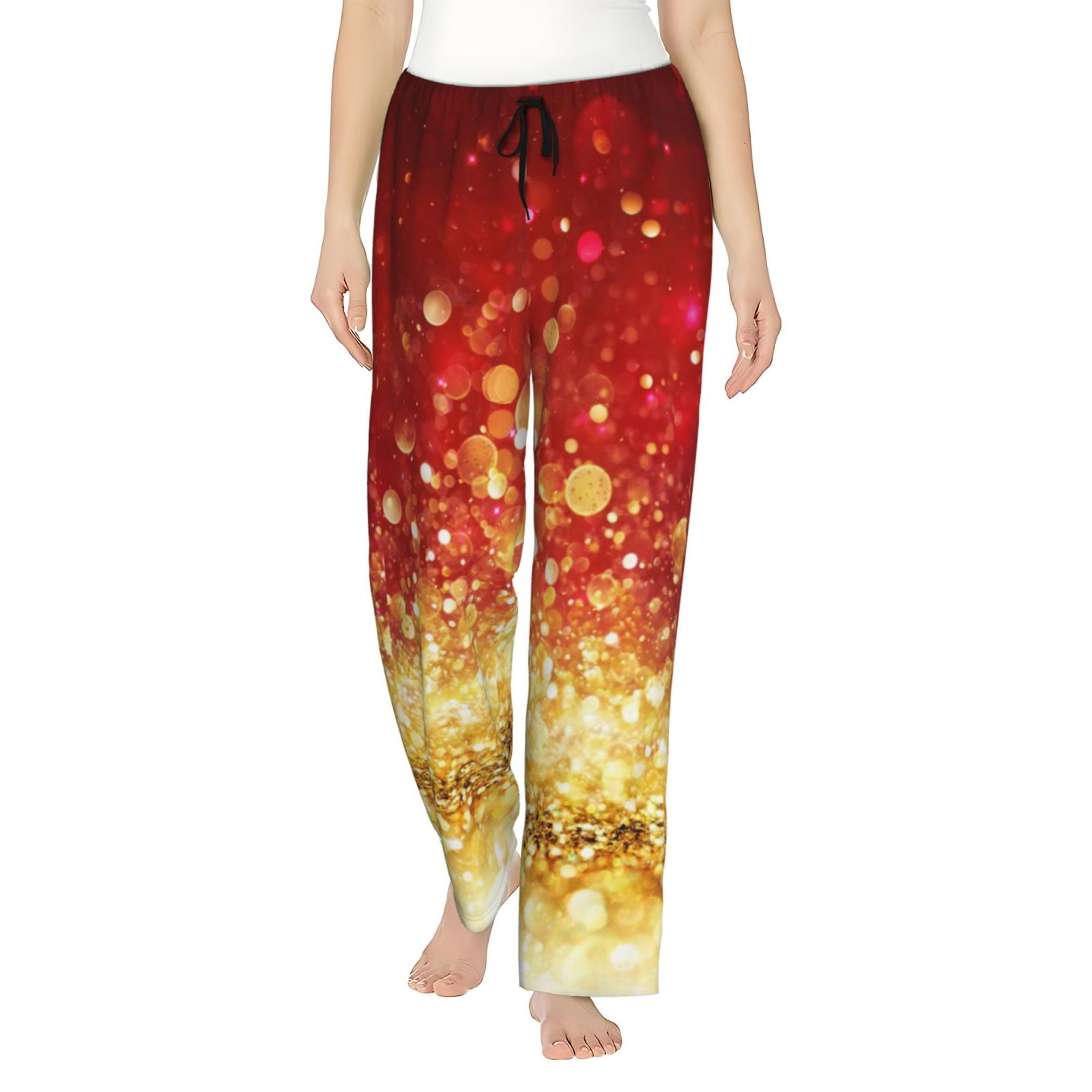 Disketp Red Gold Glitter Print Women'S Comfy Pajama Pants Casual ...