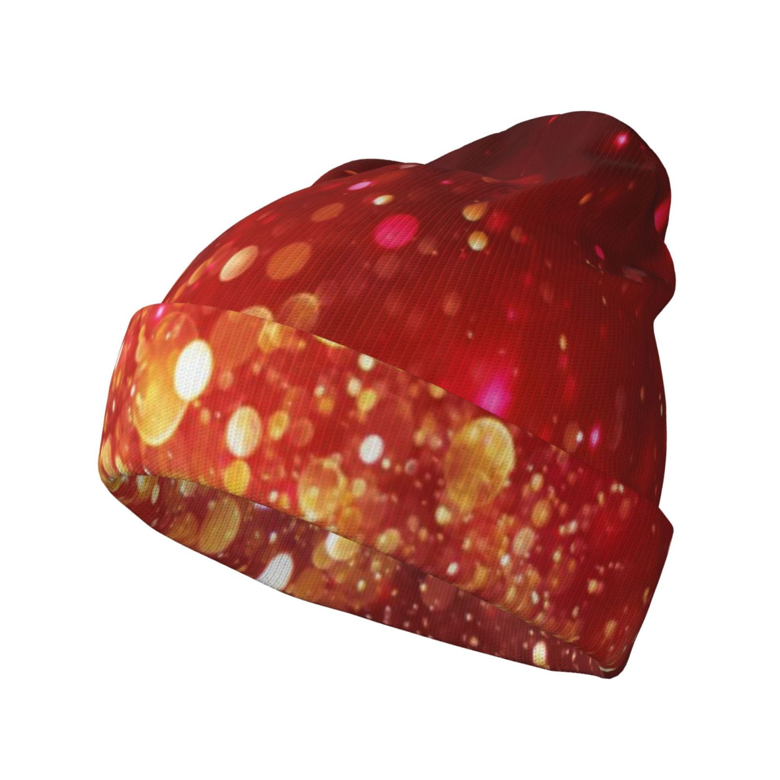 Disketp Red Gold Glitter Winter Beanie for Men Women Beanie Knit Hat ...