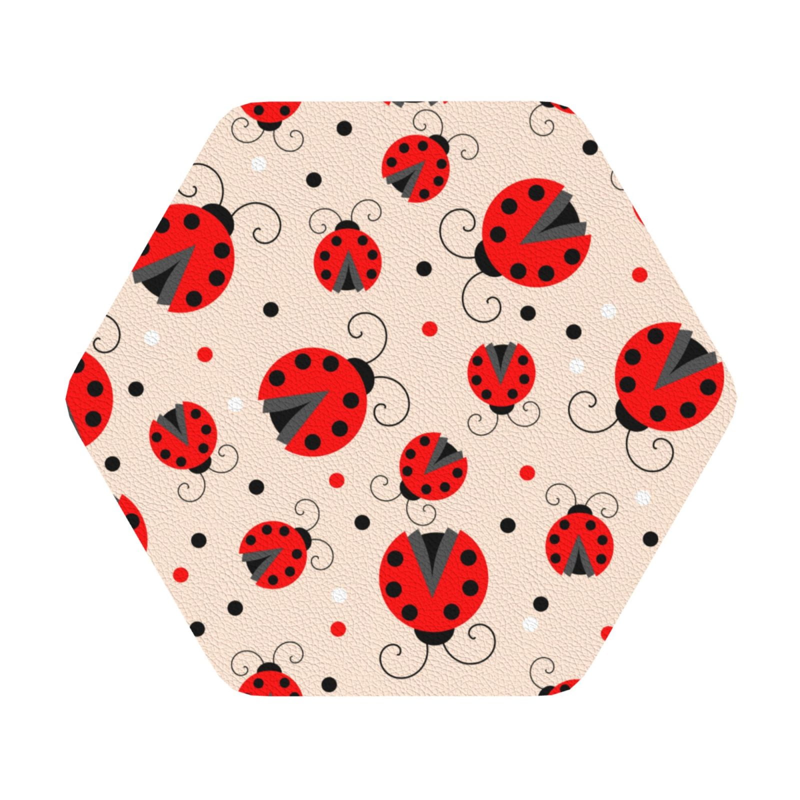 Disketp Red Ladybug Funny Coasters,4 Pcs Leather Coasters With Holder ...