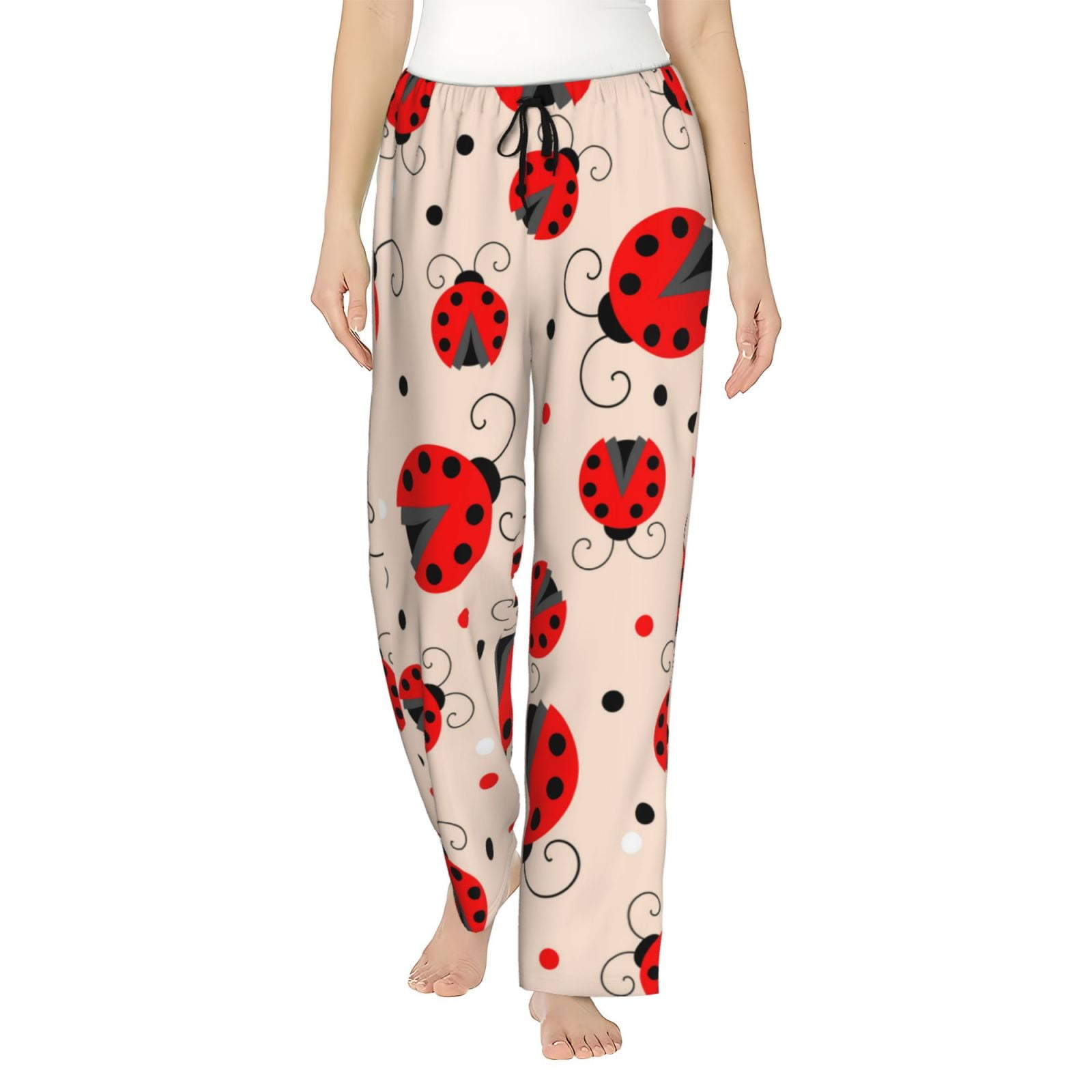 Disketp Red Ladybug Print Women'S Comfy Pajama Pants Casual Drawstring ...