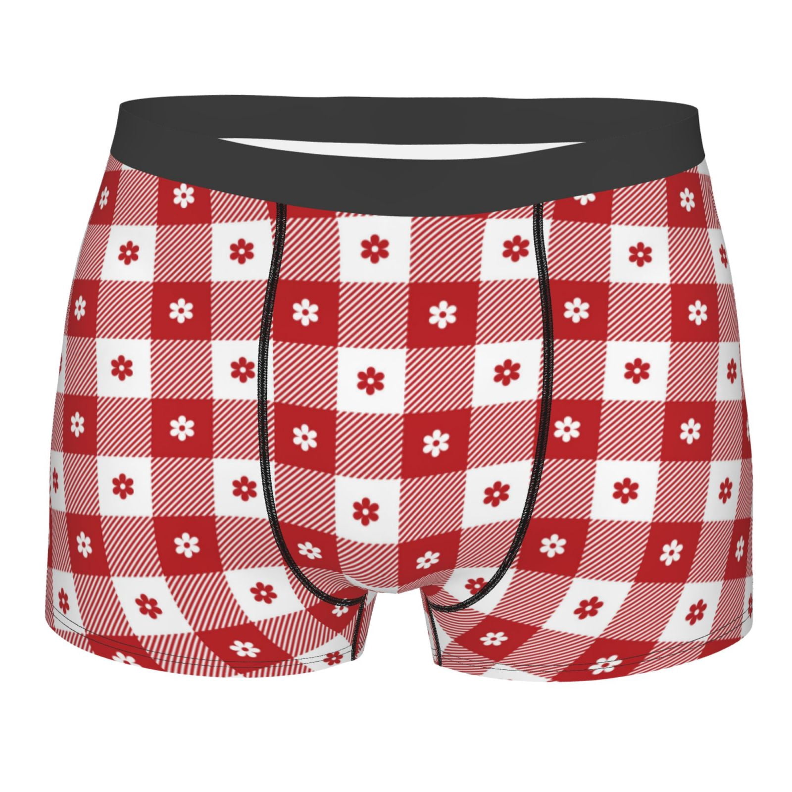 Disketp Red Plaid Daisy Men's Boxer Briefs,Soft and Breathable Cotton ...