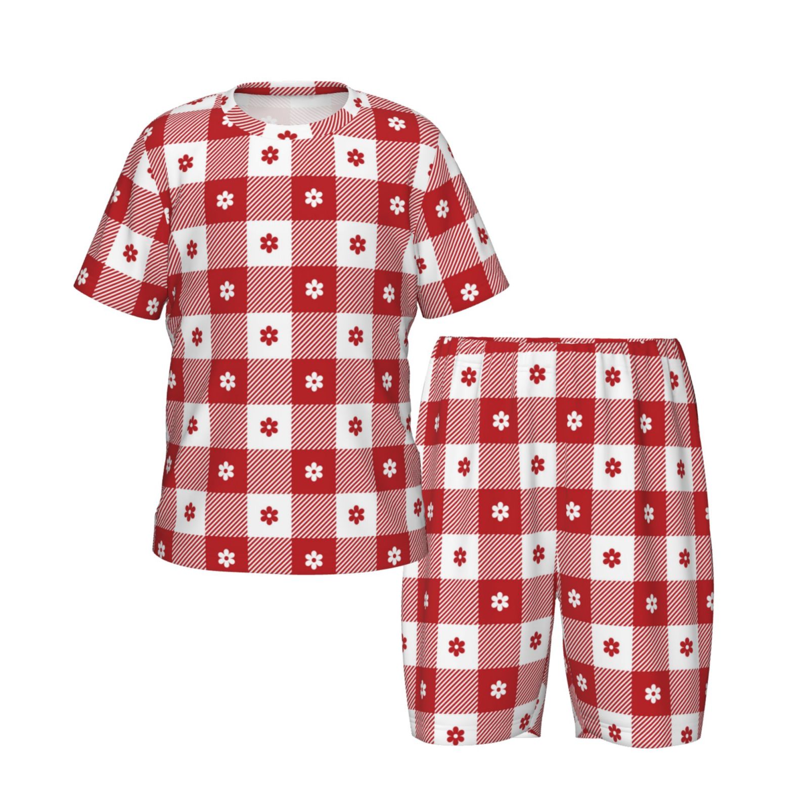 Disketp Red Plaid Daisy for Kids Short Sleeve Pajamas Kids Summer Pjs ...