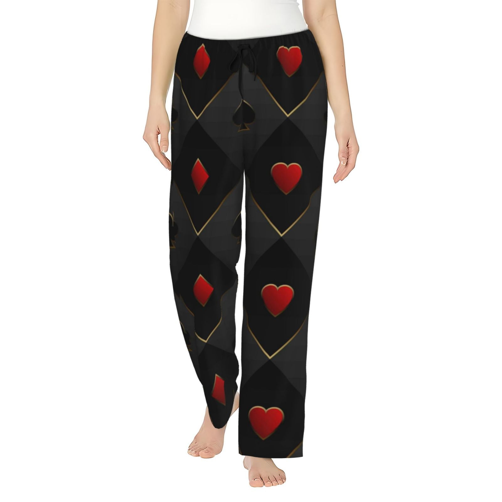 Disketp Red Poker Print Women'S Comfy Pajama Pants Casual Drawstring ...
