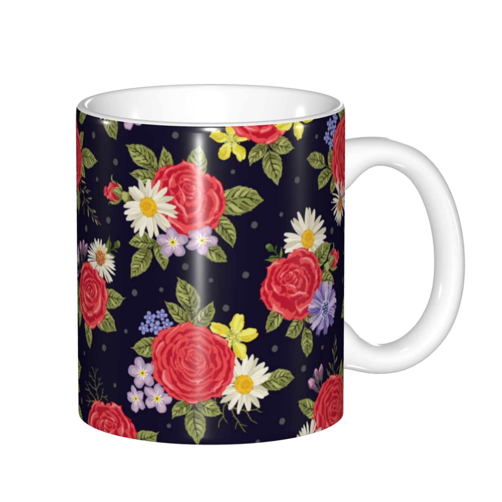 Disketp Red Rose Flower Large Coffee Mug with Handle Tea Cup Novelty ...