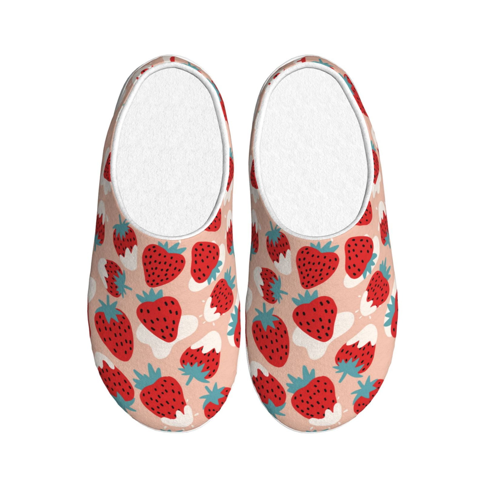 Disketp Red Strawberry Women's Men's Slippers Plush Slip-On House ...