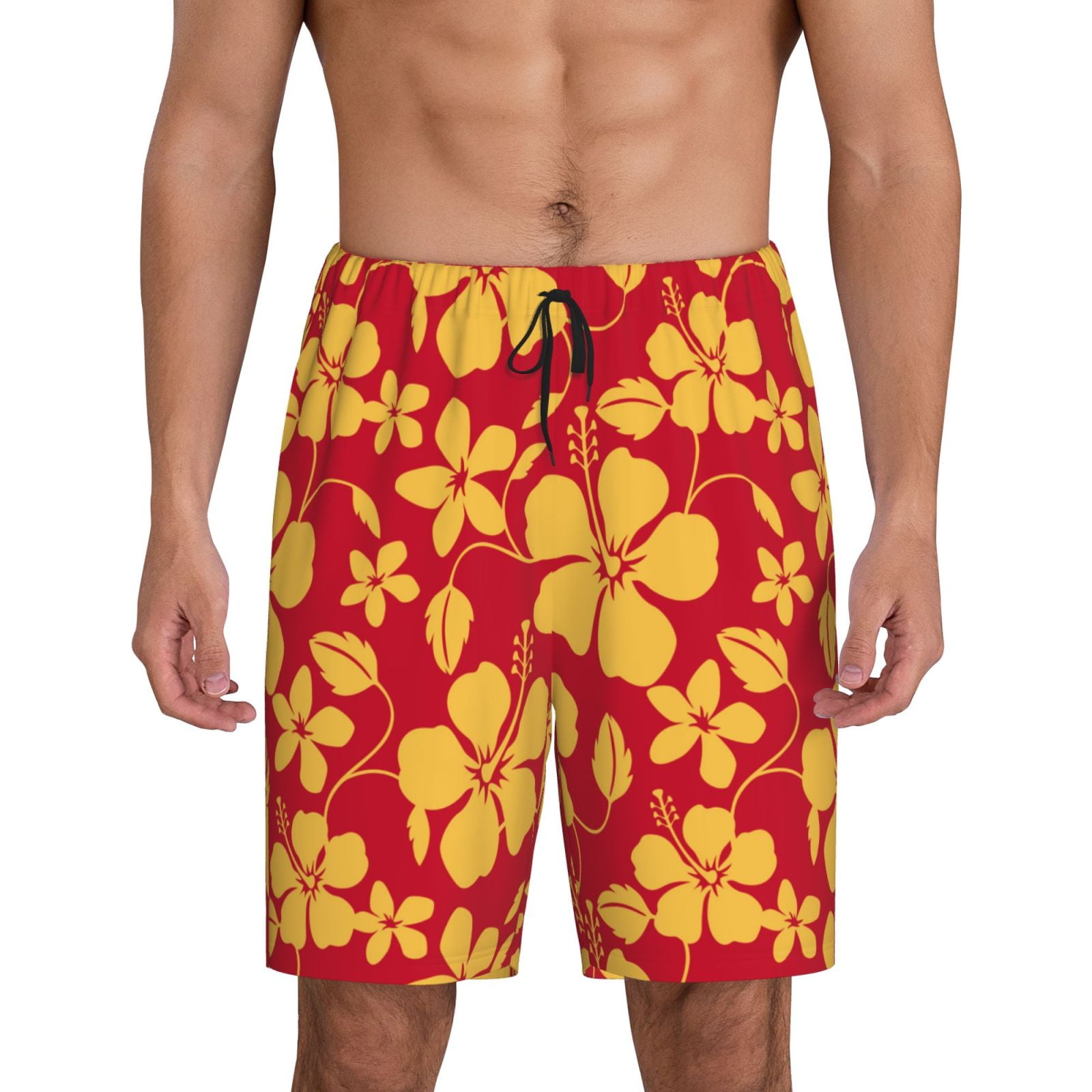 Disketp Red Vintage Flowers for Men's Soft Sleep Pajama Shorts ...