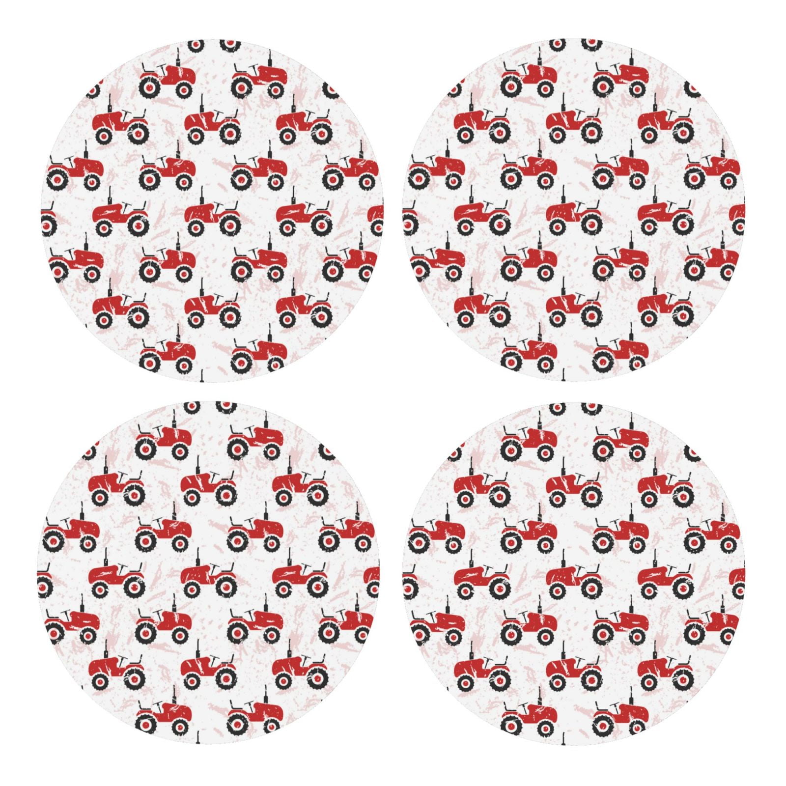 Disketp Red Wheeled Tractors MDF Cork Coaster 4 Pcs - Absorbent ...