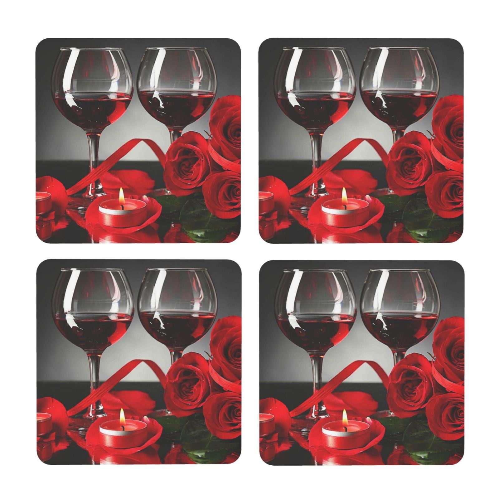 Disketp Red Wine Rose MDF Cork Coaster 4 Pcs - Absorbent Beverage ...