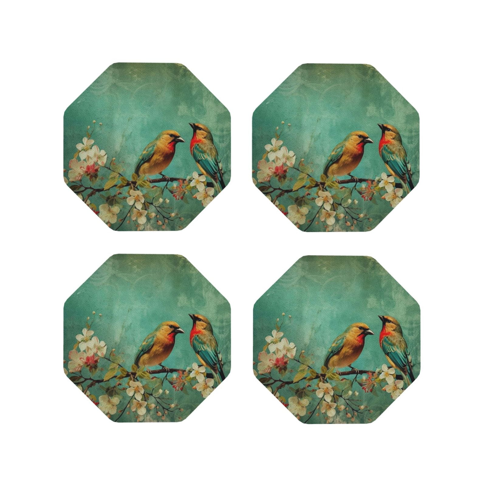Disketp Retro Birds Funny Coasters,4 Pcs Leather Coasters with Holder ...