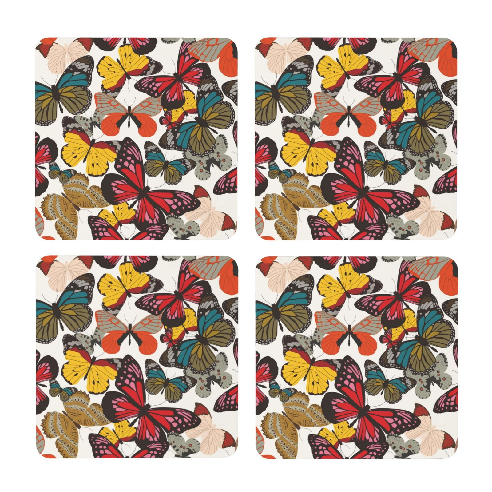 Disketp Retro Floral Butterfly MDF Cork Coaster 4 Pcs - Absorbent ...