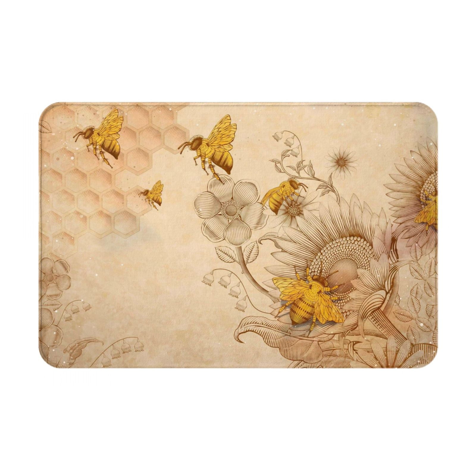 Disketp Retro Hand Drawn Honey Bees And Sunflowers Mat For Front Door ...