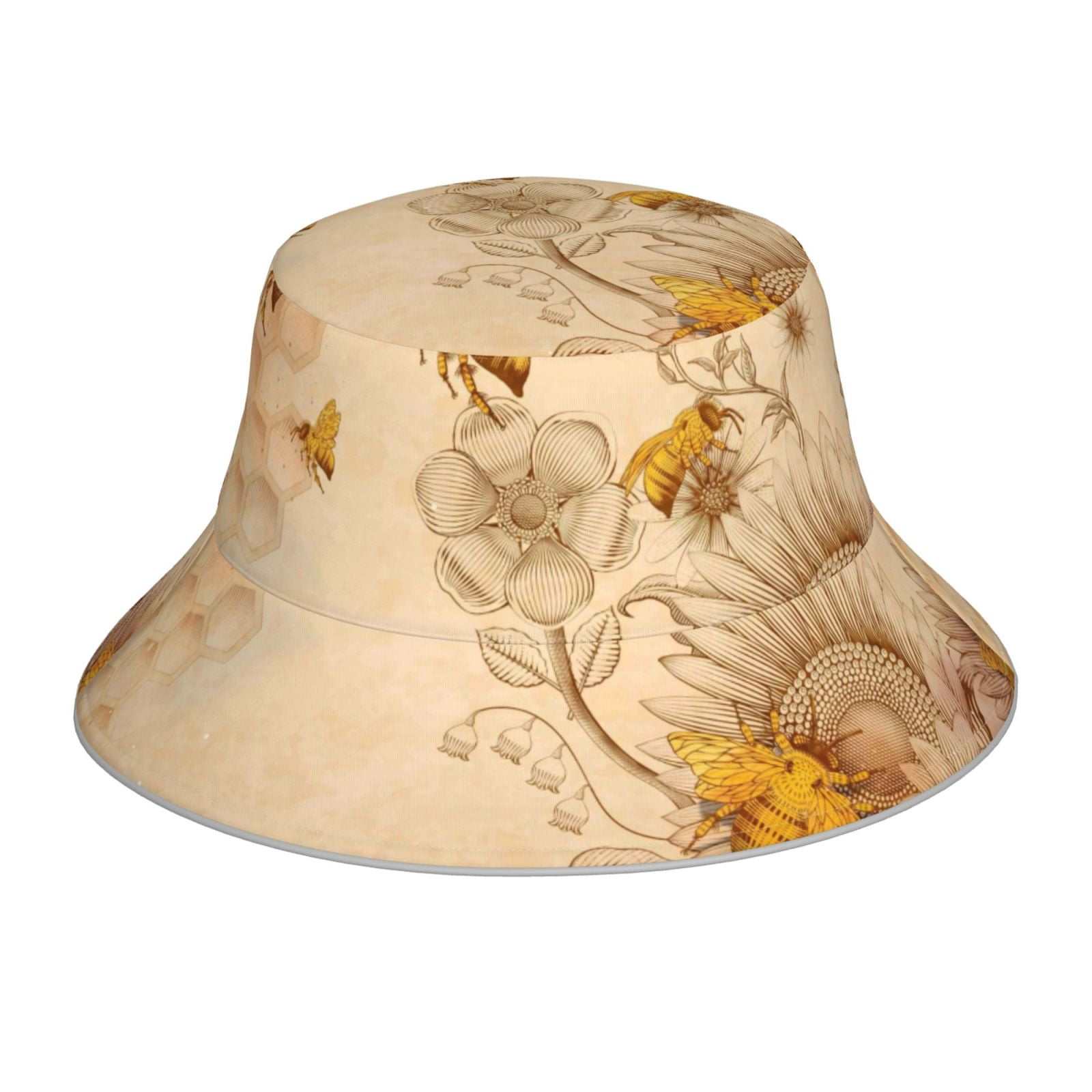 Disketp Retro Hand Drawn Honey Bees And Sunflowers Print Reflective Bucket Hat Beach Hat Summer ...