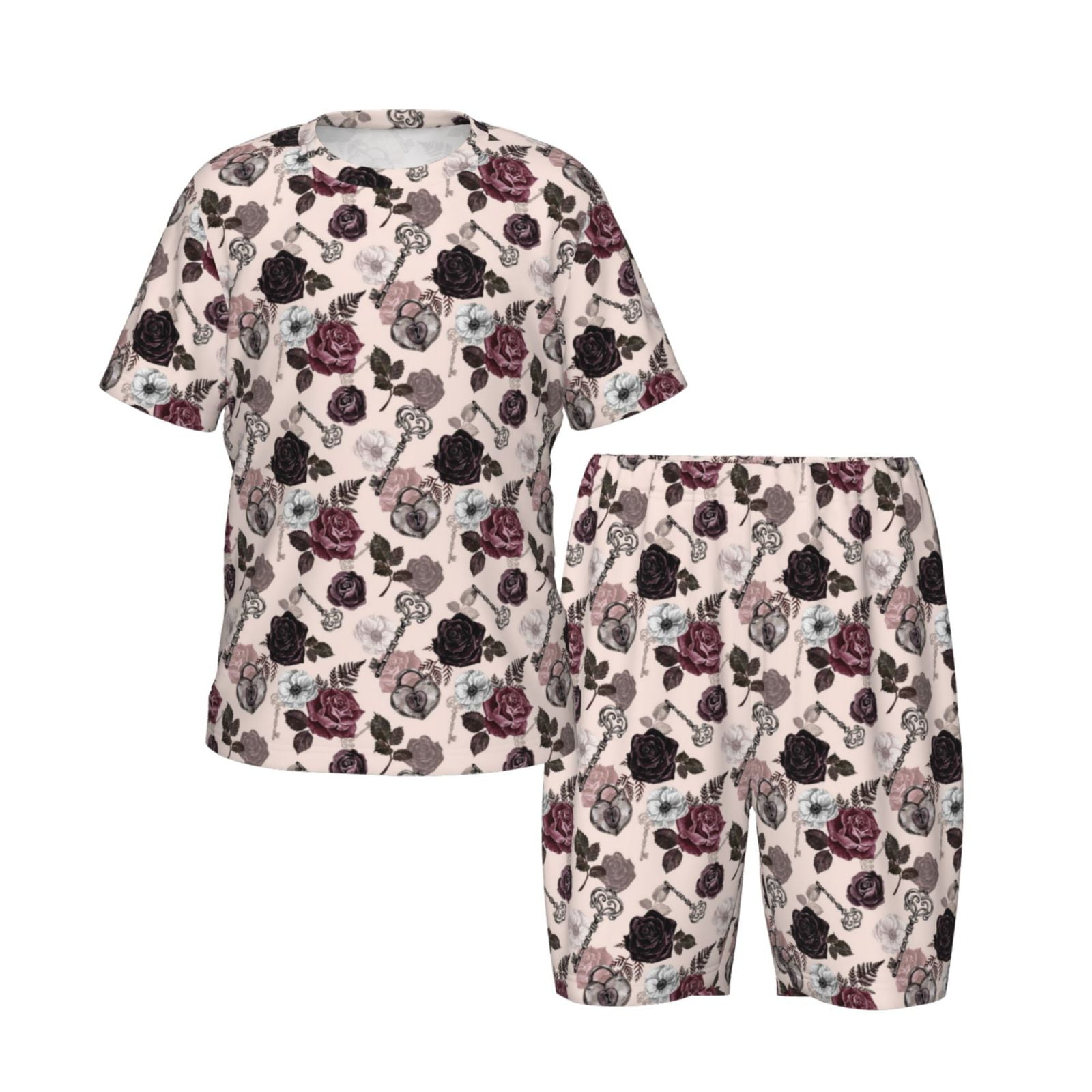 Disketp Retro Red Black Roses for Kids Short Sleeve Pajamas Kids Summer ...
