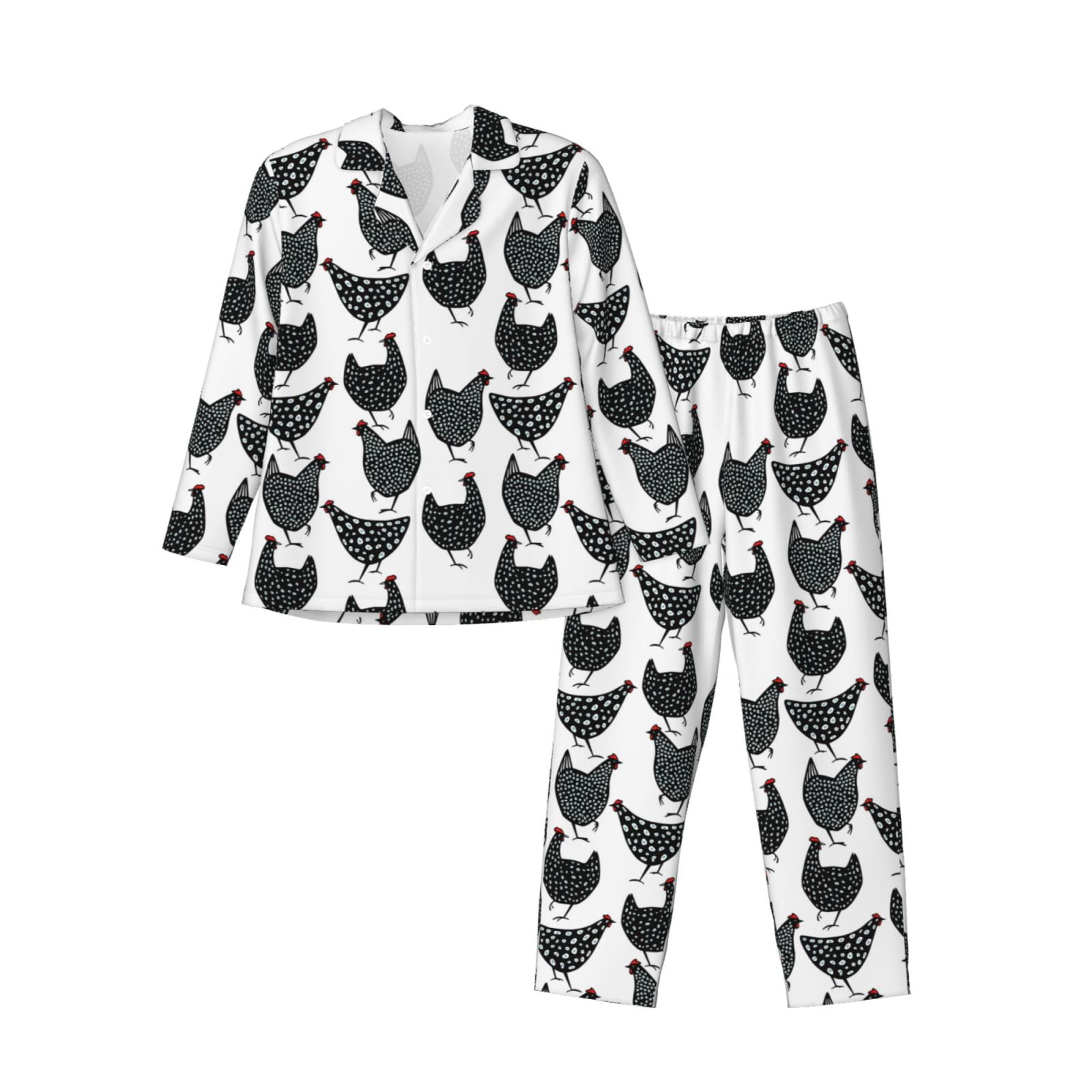 Disketp Retro Rooster Mens Pajama Set, Soft Warm Long Sleeve Sleepwear ...