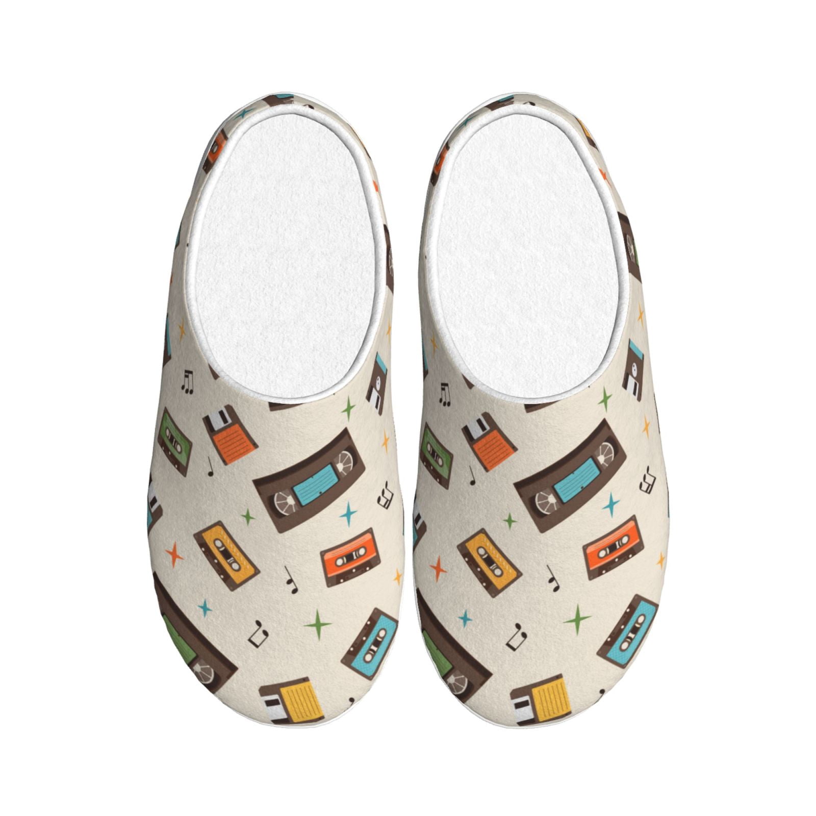 Disketp Retro Vintage Tape Women's Men's Slippers Plush Slip-On House ...