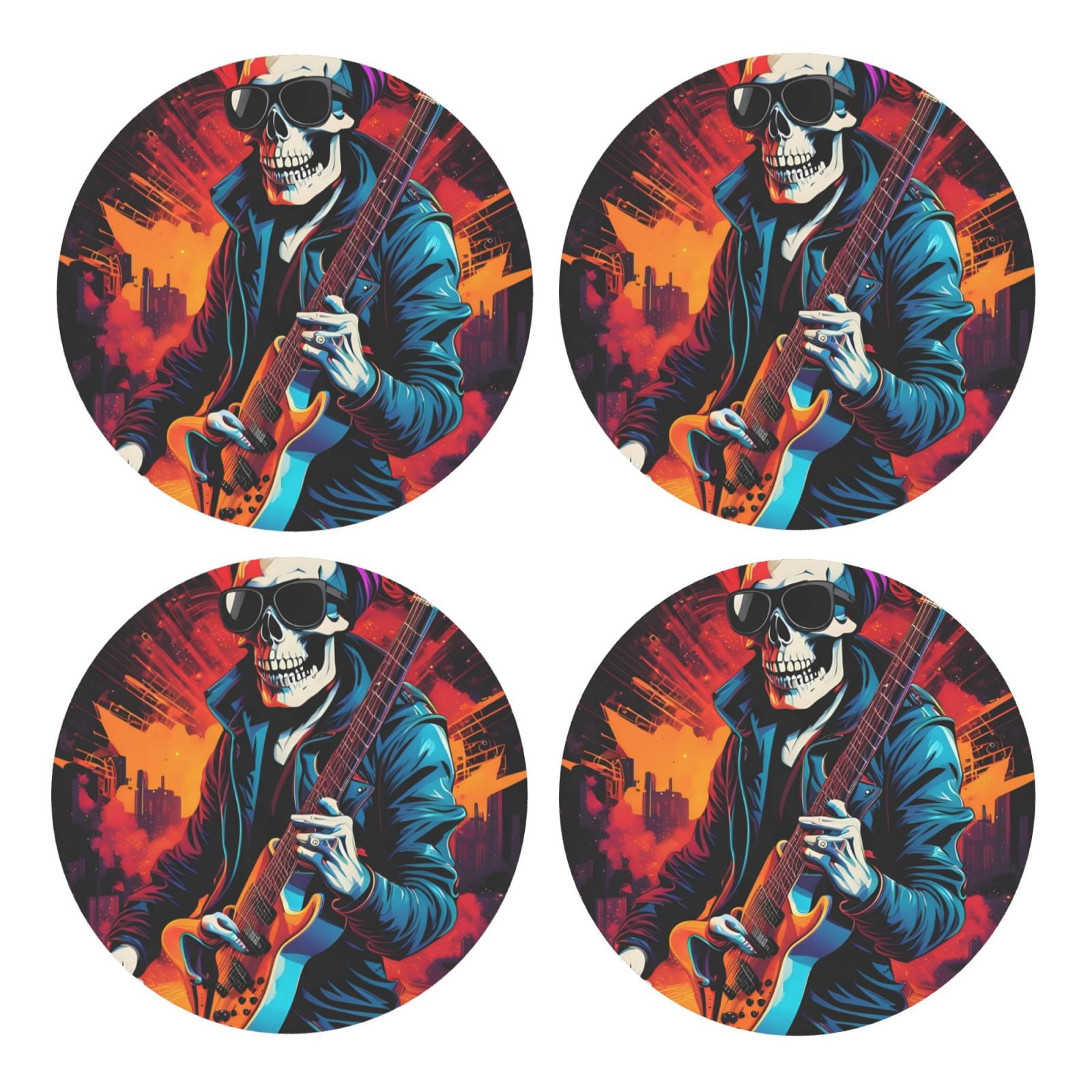 Disketp Rock Skull Singer MDF Cork Coaster 4 Pcs - Absorbent Beverage ...