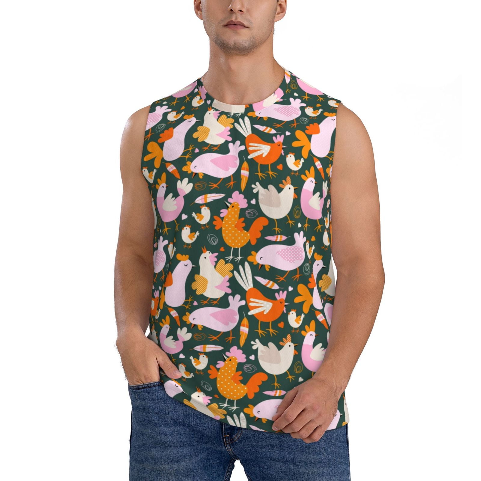 Disketp Roosters And Chicks Sleeveless Tshirts For Men, Muscle Shirts ...