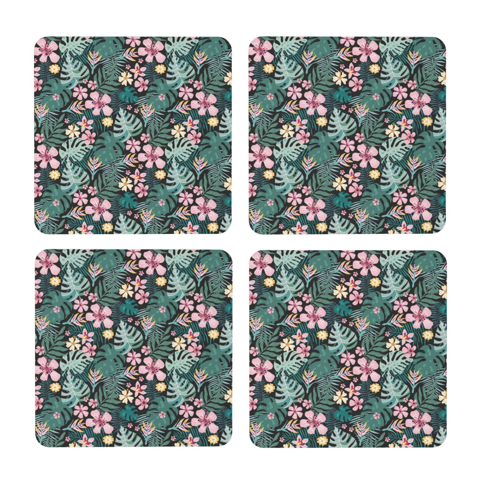 Disketp Rose Flowers MDF Cork Coaster 4 Pcs - Absorbent Beverage ...