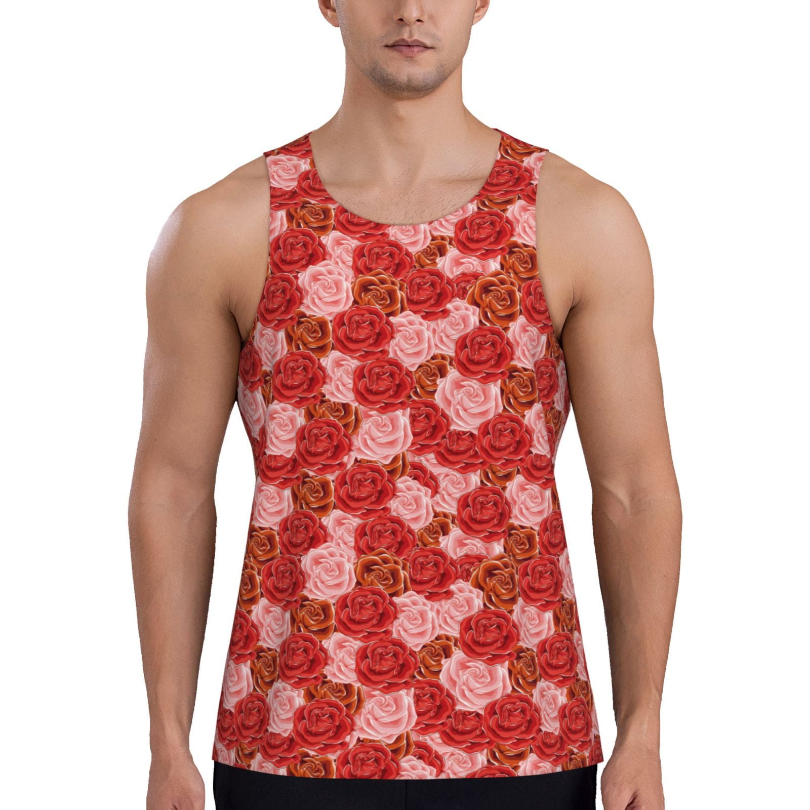 Disketp Rose Flowers Men's Workout Tank Tops Sleeveless Gym Shirt Quick ...