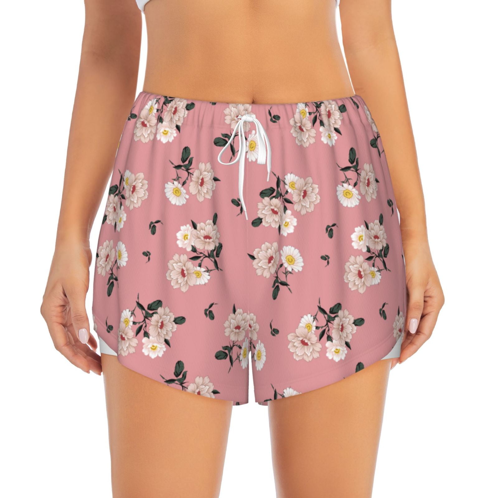 Disketp Rose Flowers Print Women's Shorts Workout Shorts for Athletic ...