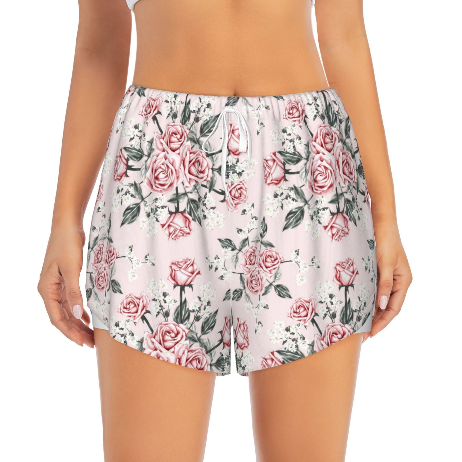 Disketp Rose Flowers Print Women's Shorts Workout Shorts for Athletic ...