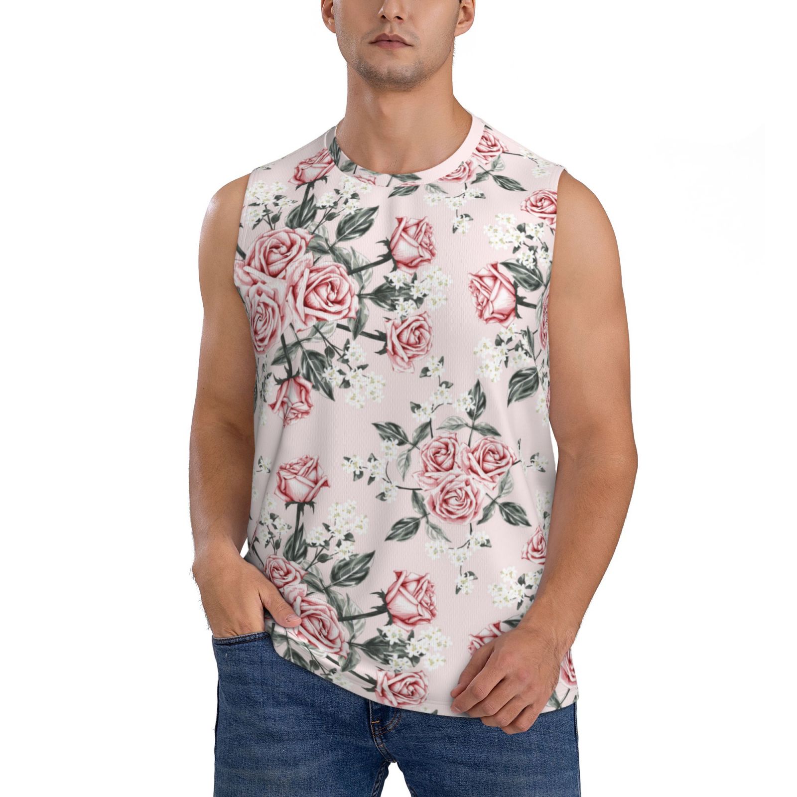 Disketp Rose Flowers Sleeveless Tshirts for Men, Muscle Shirts for Men ...