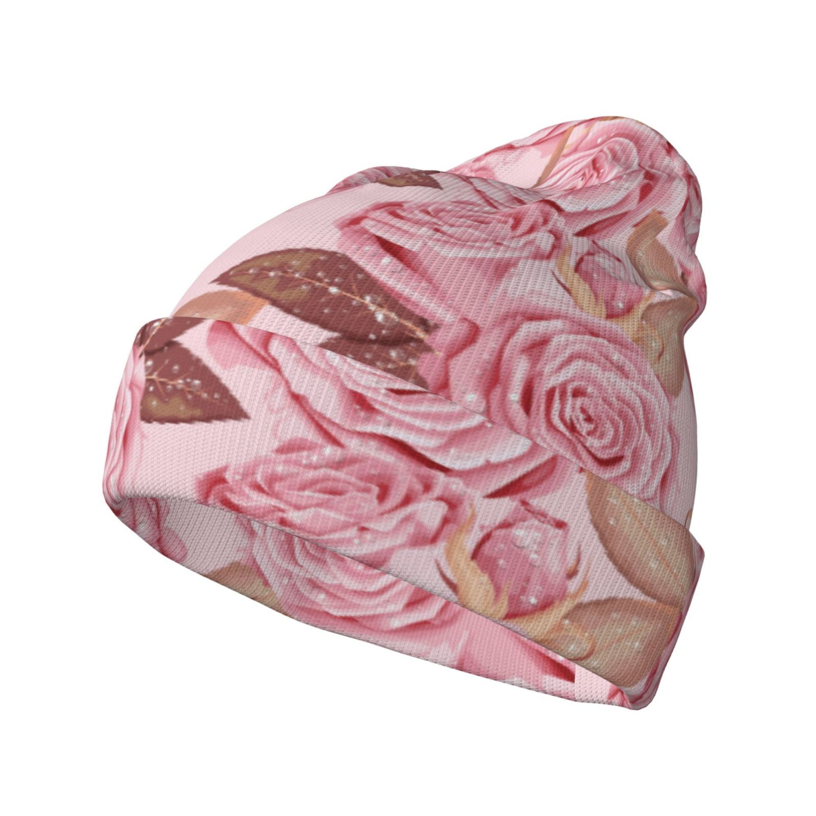 Disketp Rose Flowers Winter Beanie for Men Women Beanie Knit Hat Cuffed ...