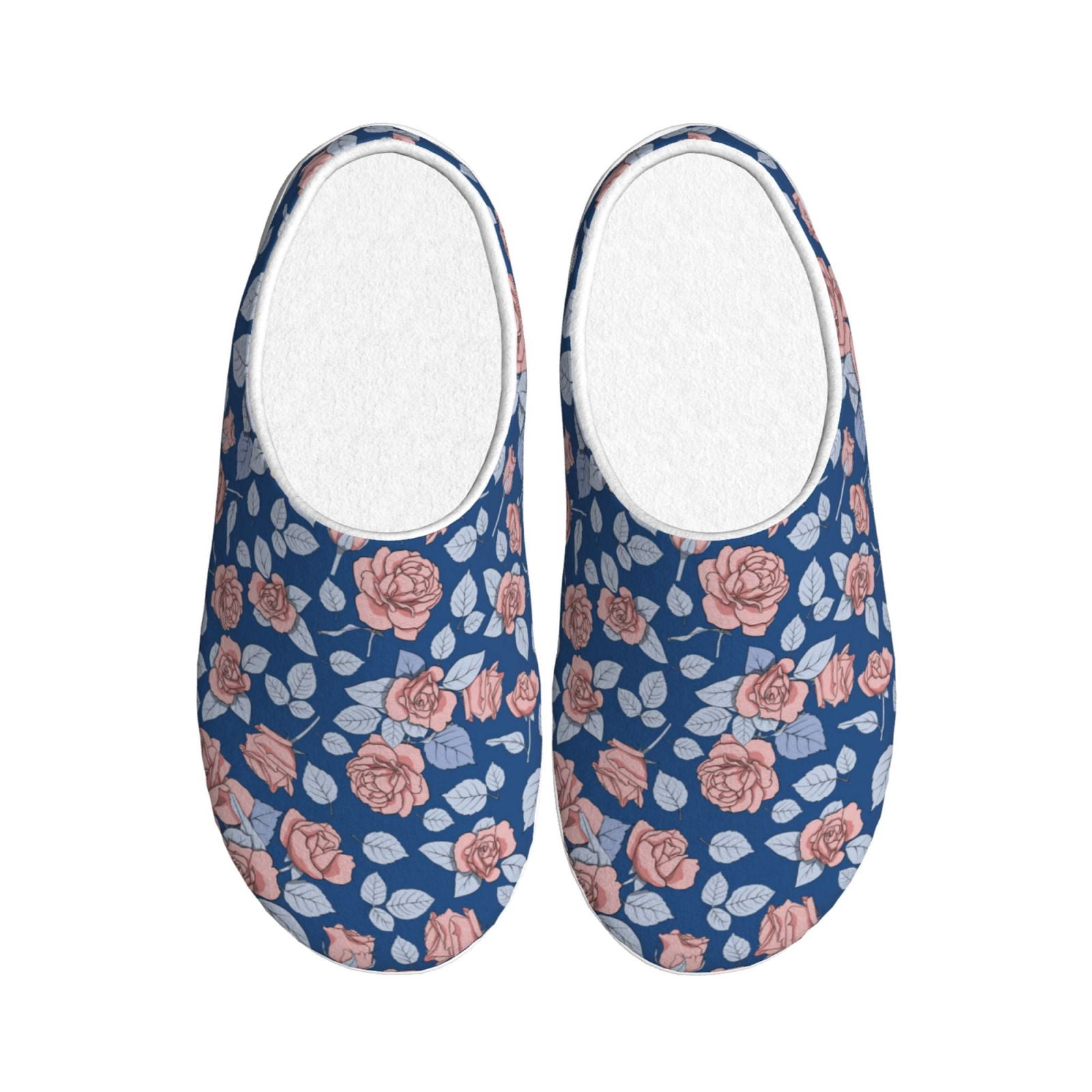 Disketp Rose Flowers Women's Men's Slippers Plush Slip-On House Slipper ...