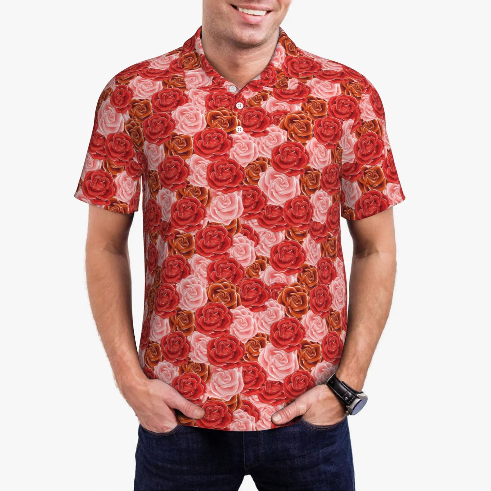 Disketp Rose Flowers for Men's Polo Shirts Short Sleeve Golf Shirt for ...