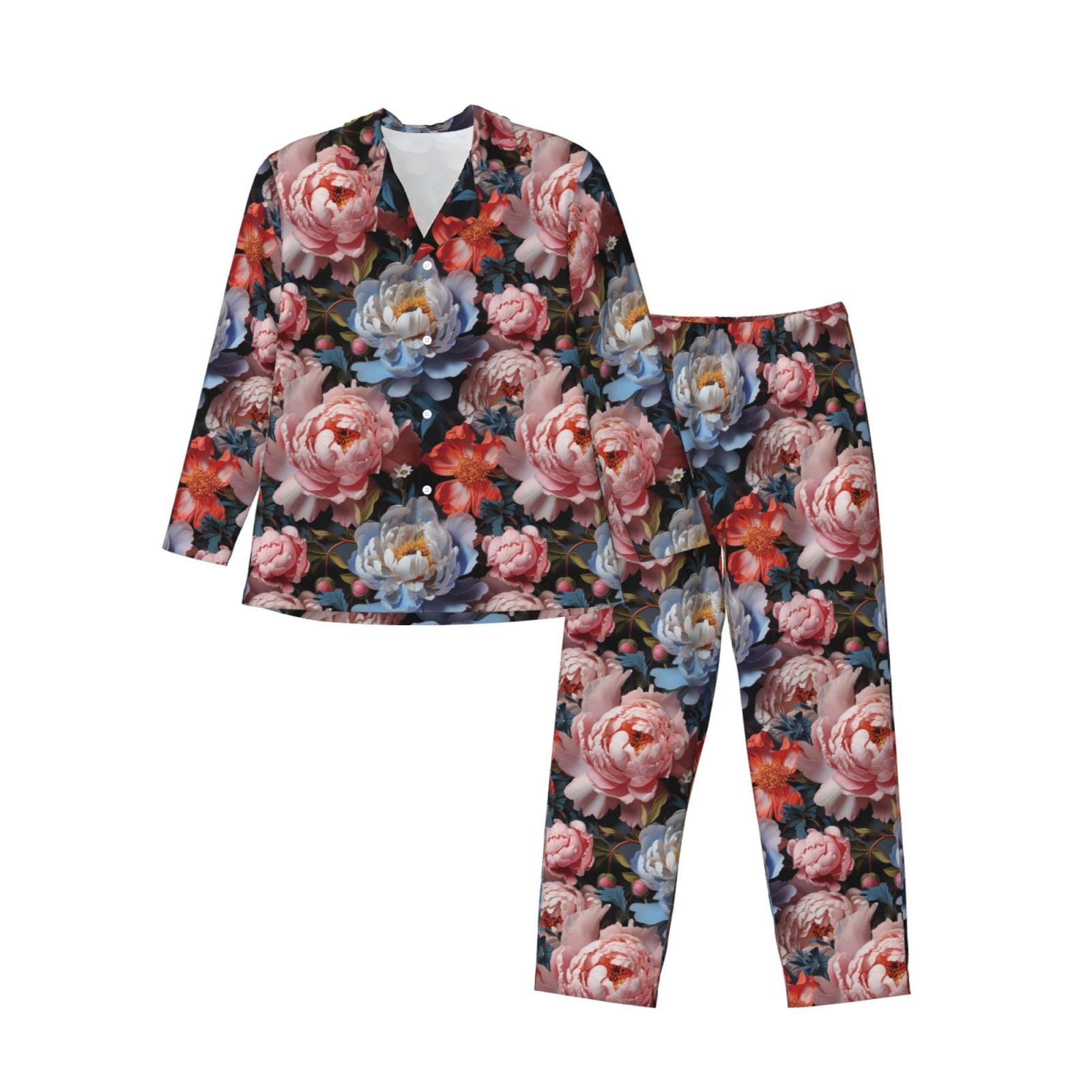 Disketp Rose Flowers for Pajamas Set Long Sleeve Sleepwear Mens Button ...